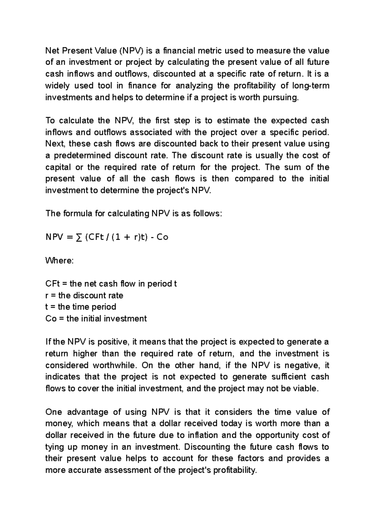 Lecture Notes Net present values corporate finance - Net Present Value ...