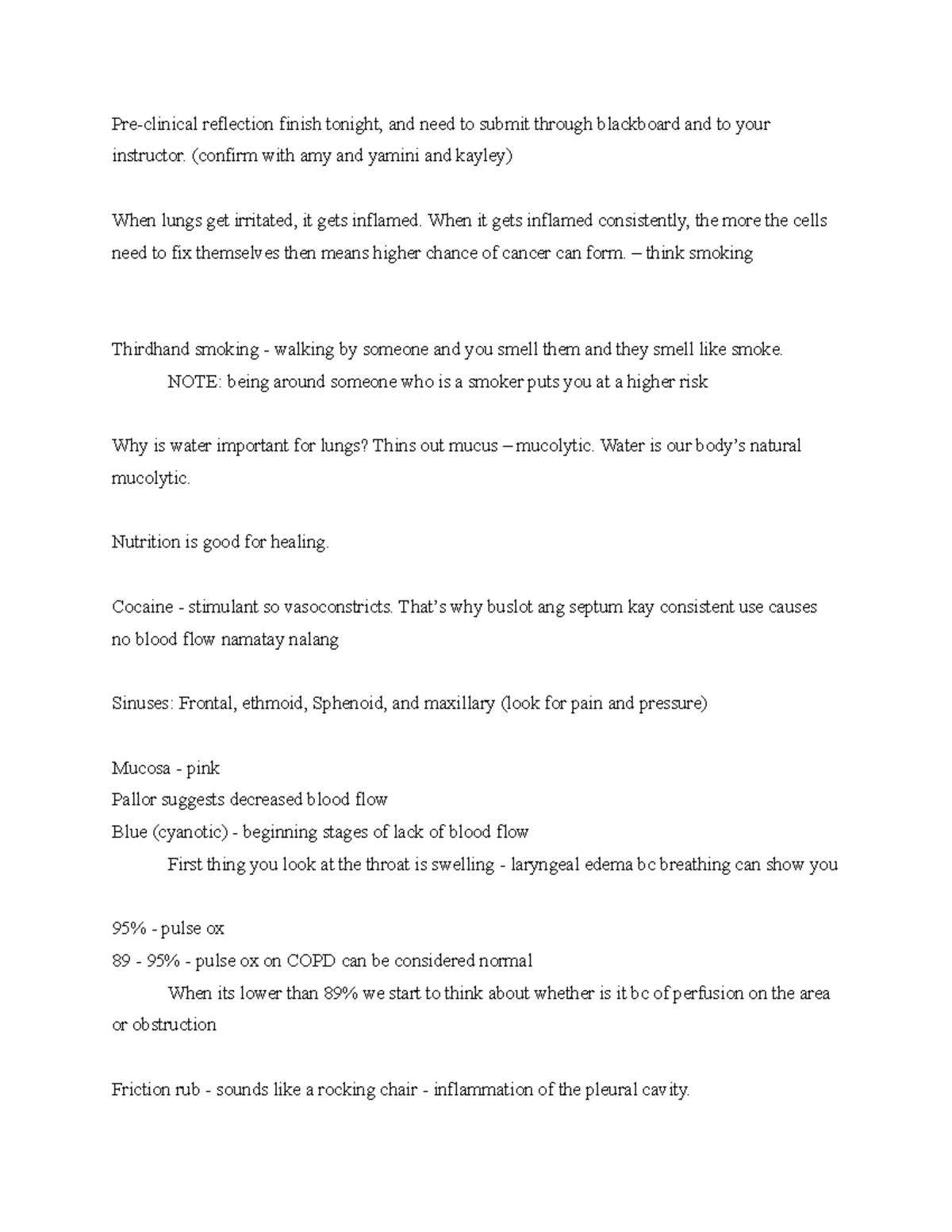 Medsurge 1 notes - Pre-clinical reflection finish tonight, and need to ...