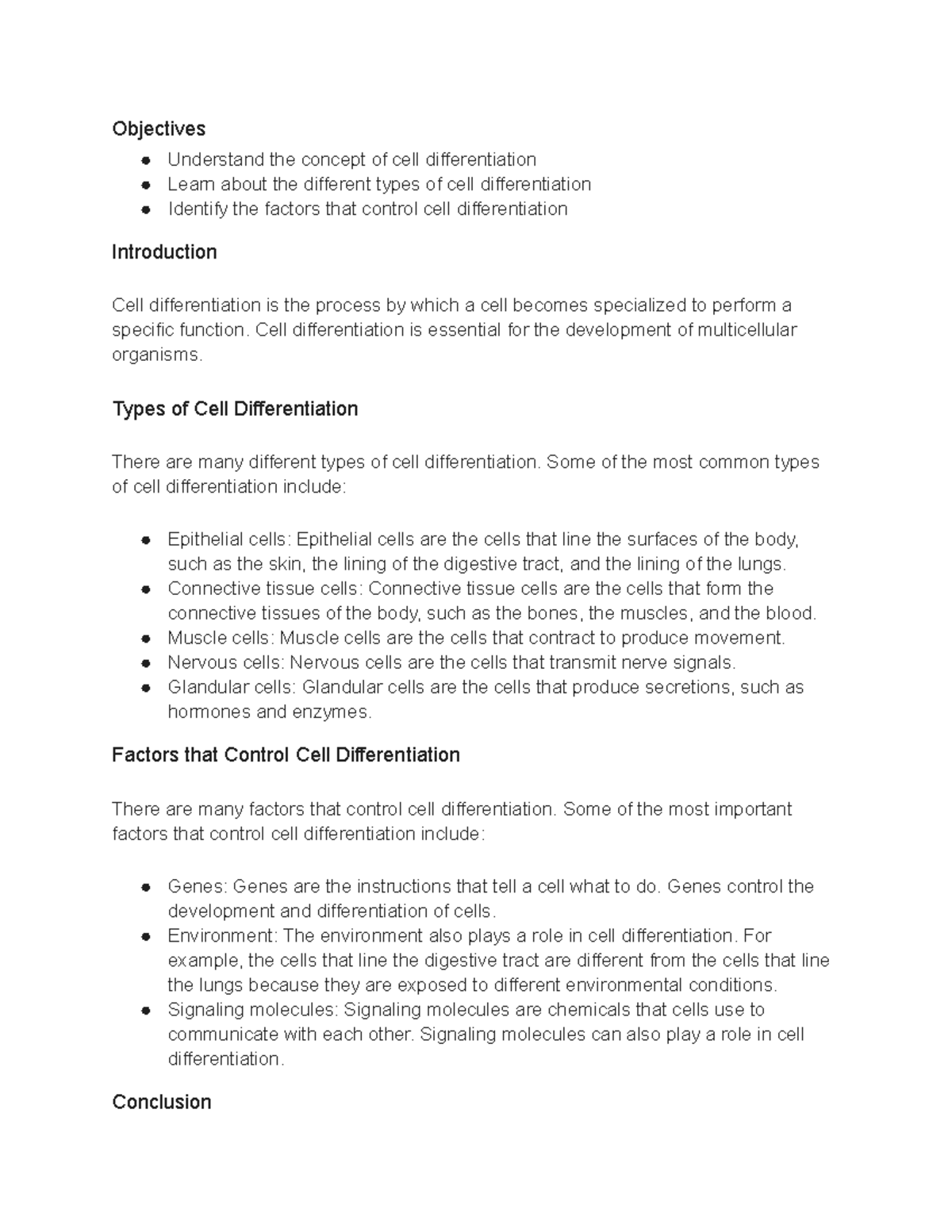 Lecture 12 Cell Differentiation - Objectives Understand the concept of ...