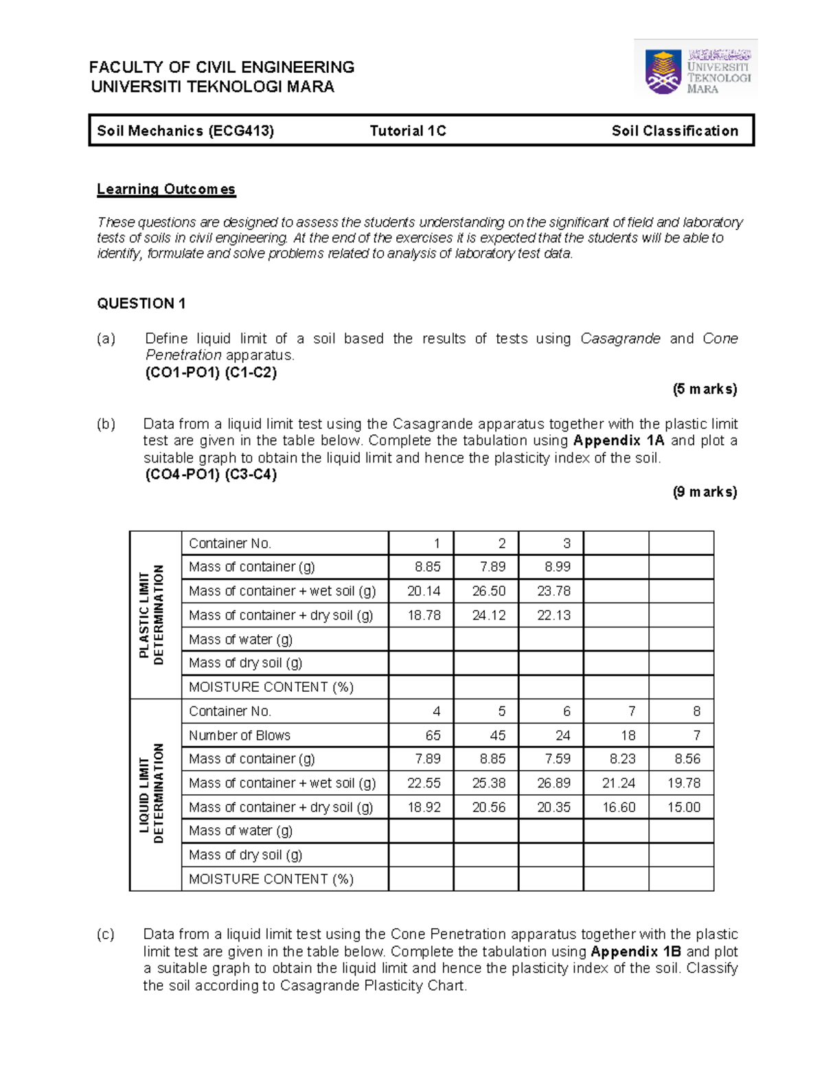 Tutorial 1C-Soil Classification - FACULTY OF CIVIL ENGINEERING ...