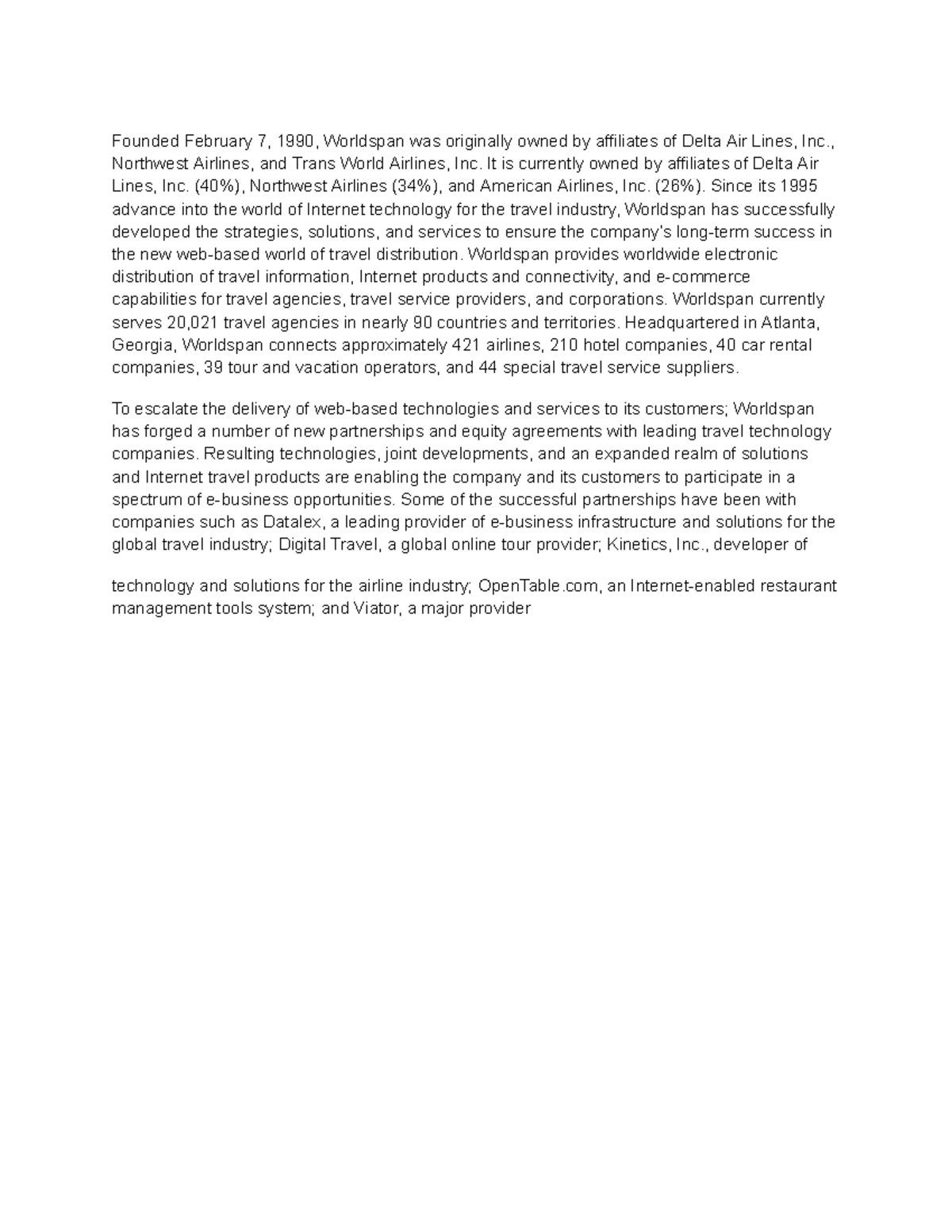 Chapter 6 - Lecture Notes - Founded February 7, 1990, Worldspan was ...