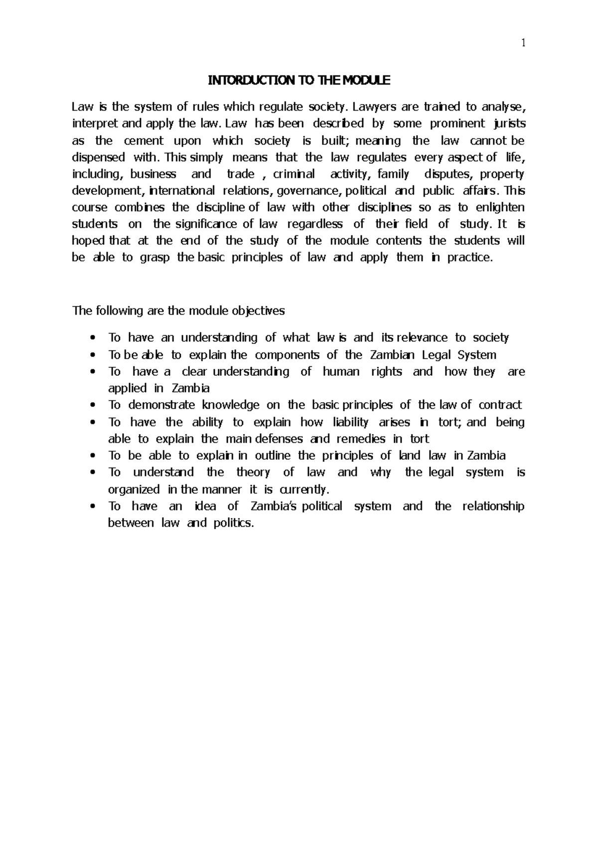 Common law and Politics 2021 - INTORDUCTION TO THE MODULE Law is the ...