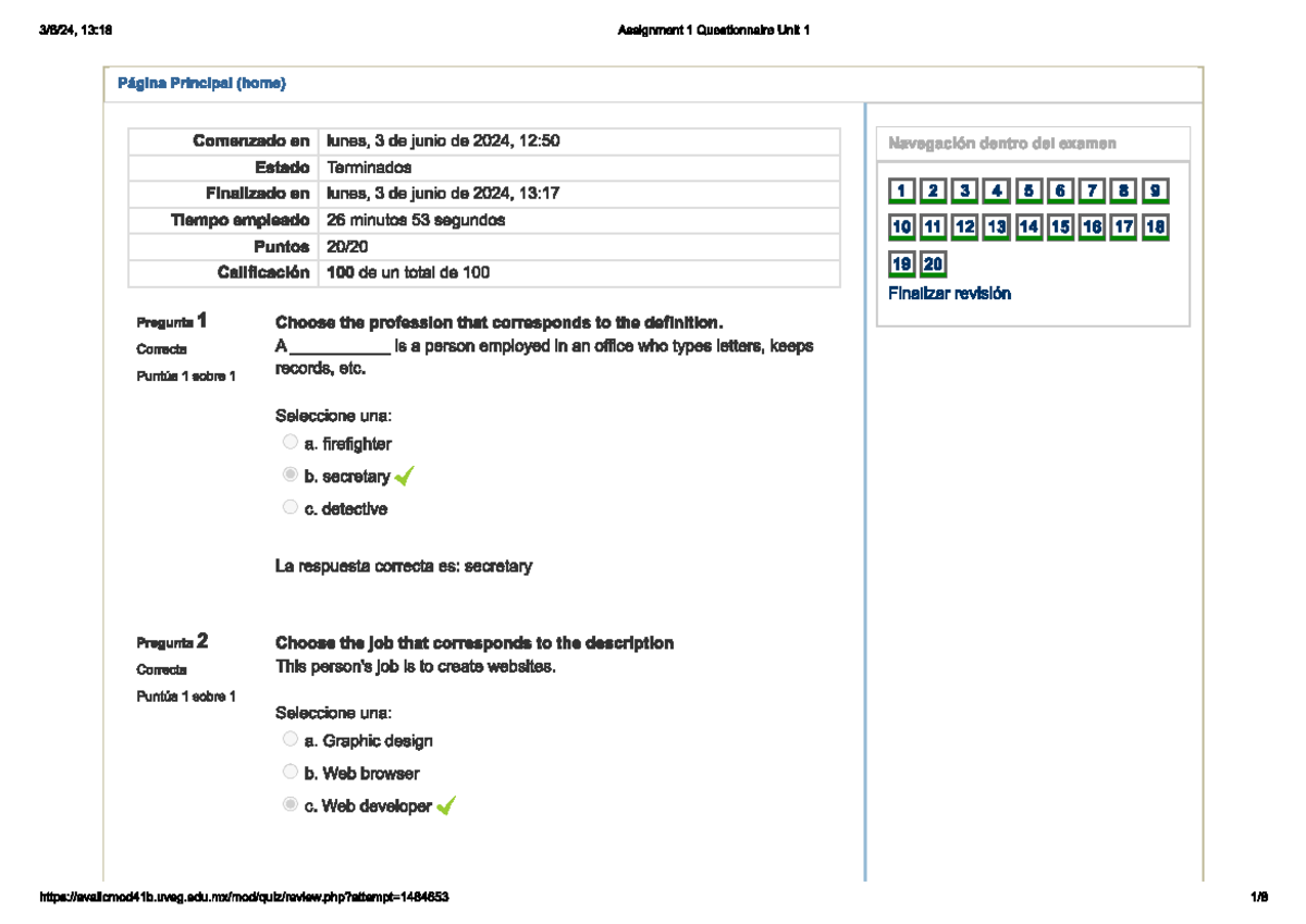 Assignment 1 Questionnaire Unit 1 - Idioma extranjero IV v2 - Studocu