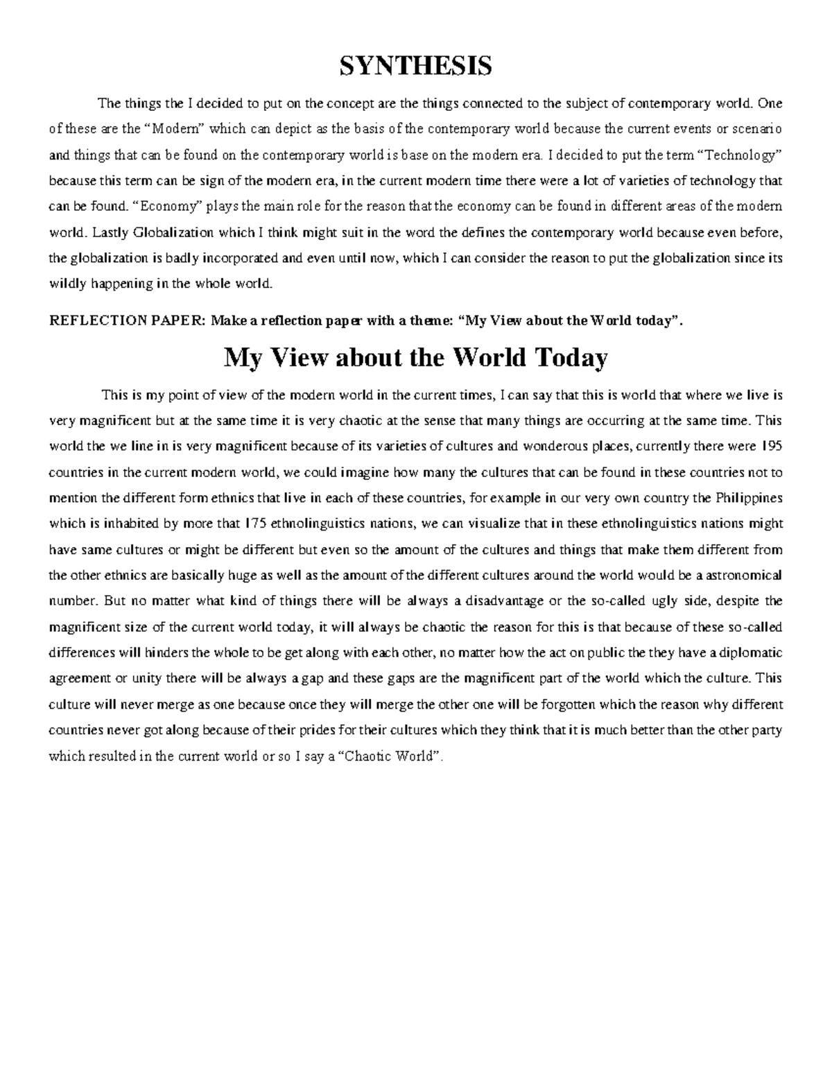 Synthesis and reflection - SYNTHESIS The things the I decided to put on ...