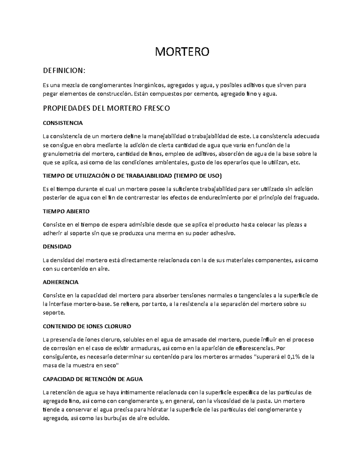 Mortero - MORTERO DEFINICION: Es una mezcla de conglomerantes ...