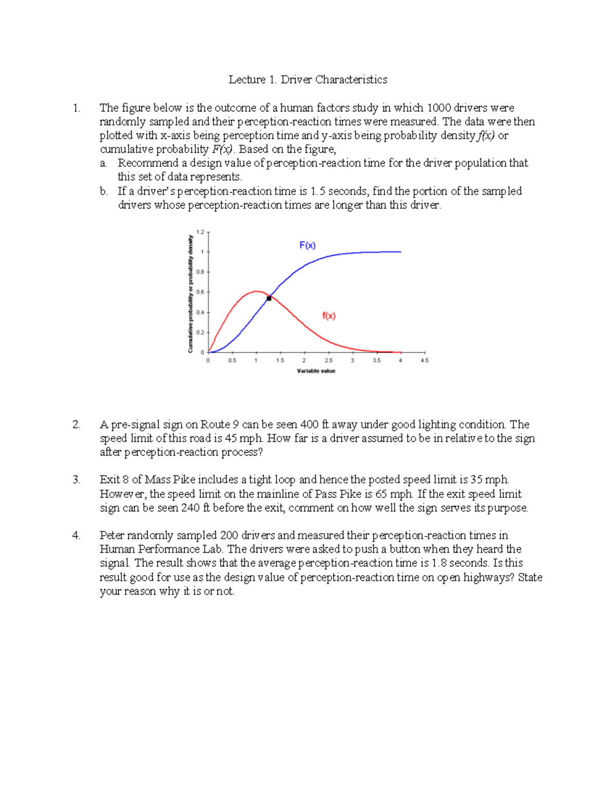 CEE310 Problems - Lecture 1. Driver Characteristics The figure below is the outcome of a human ...