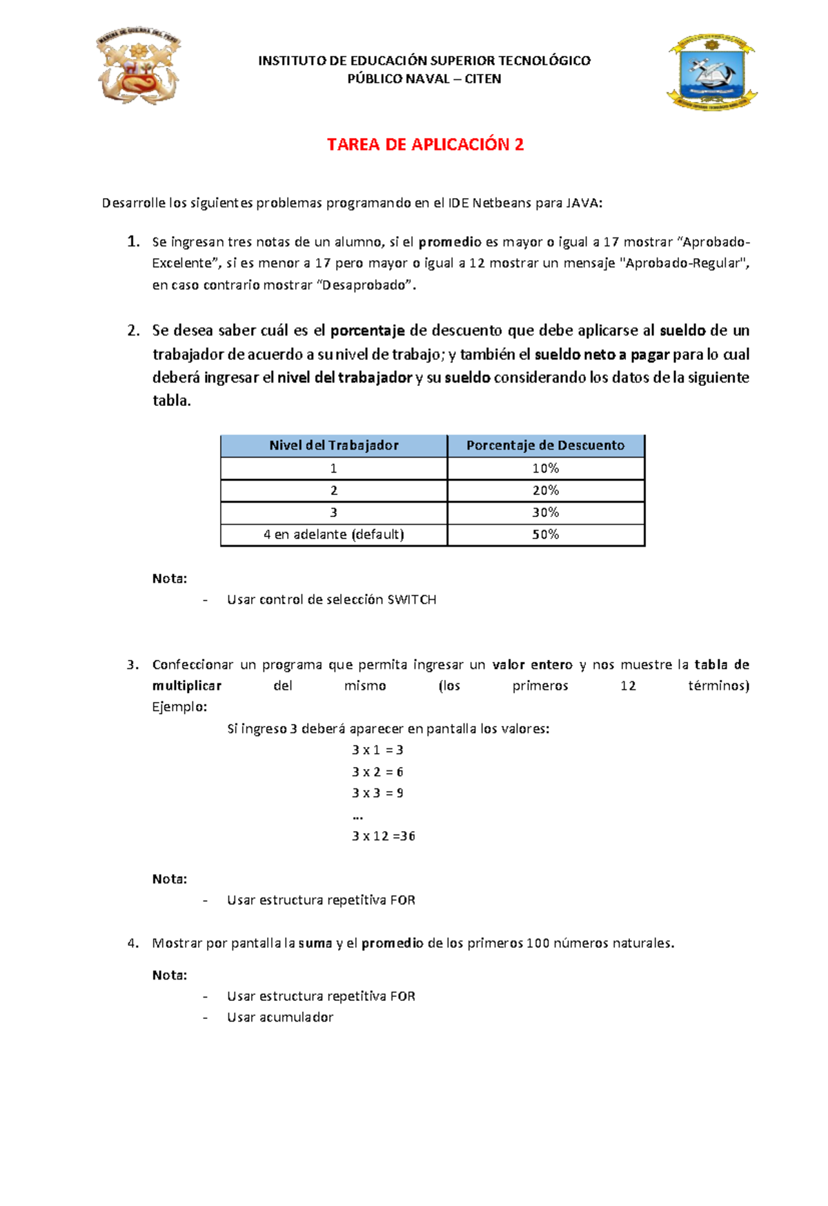Tarea DE Aplicacion 2 de la asignatura de java - INSTITUTO DE EDUCACIÓN ...