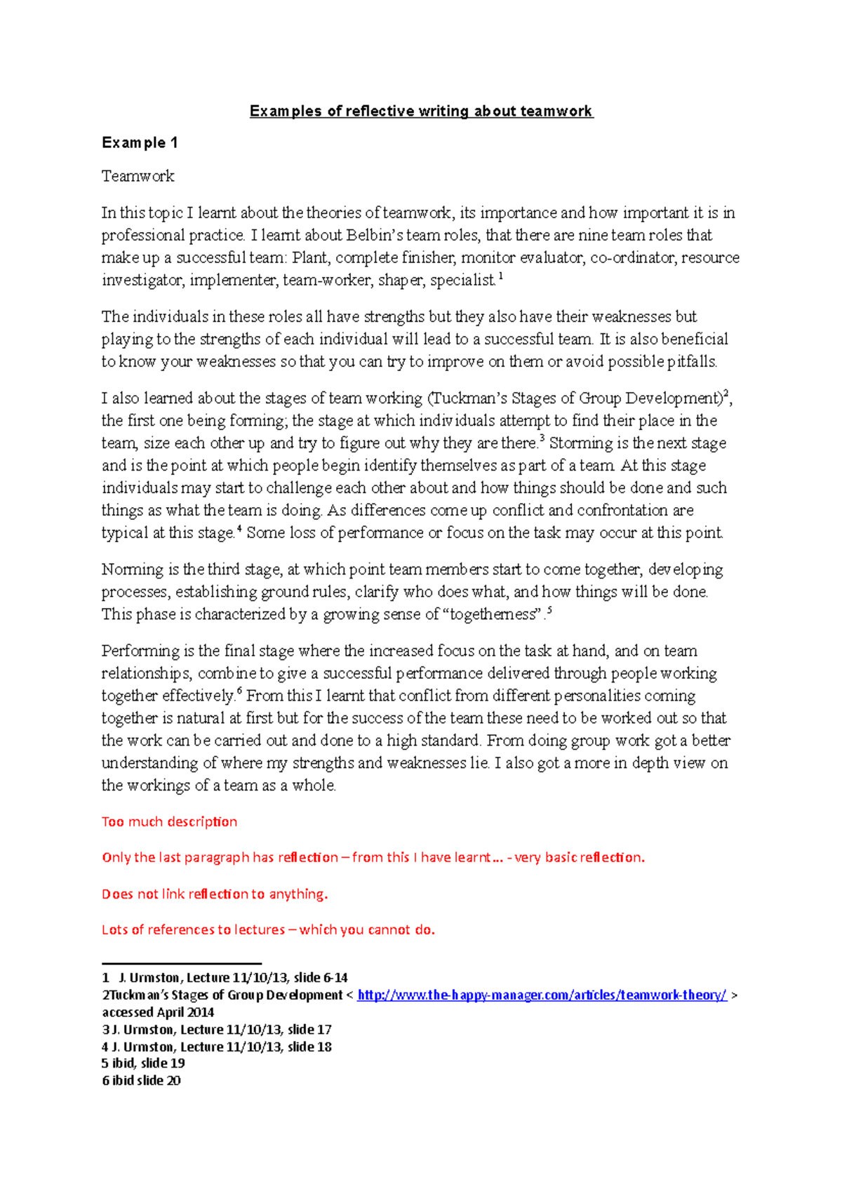 Week 11 essay extracts - Examples of reflective writing about teamwork ...