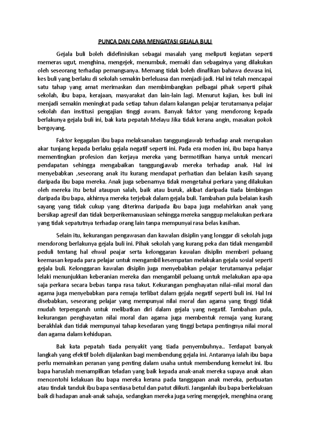 Gejala BULI - bahasa melayu - PUNCA DAN CARA MENGATASI GEJALA BULI ...