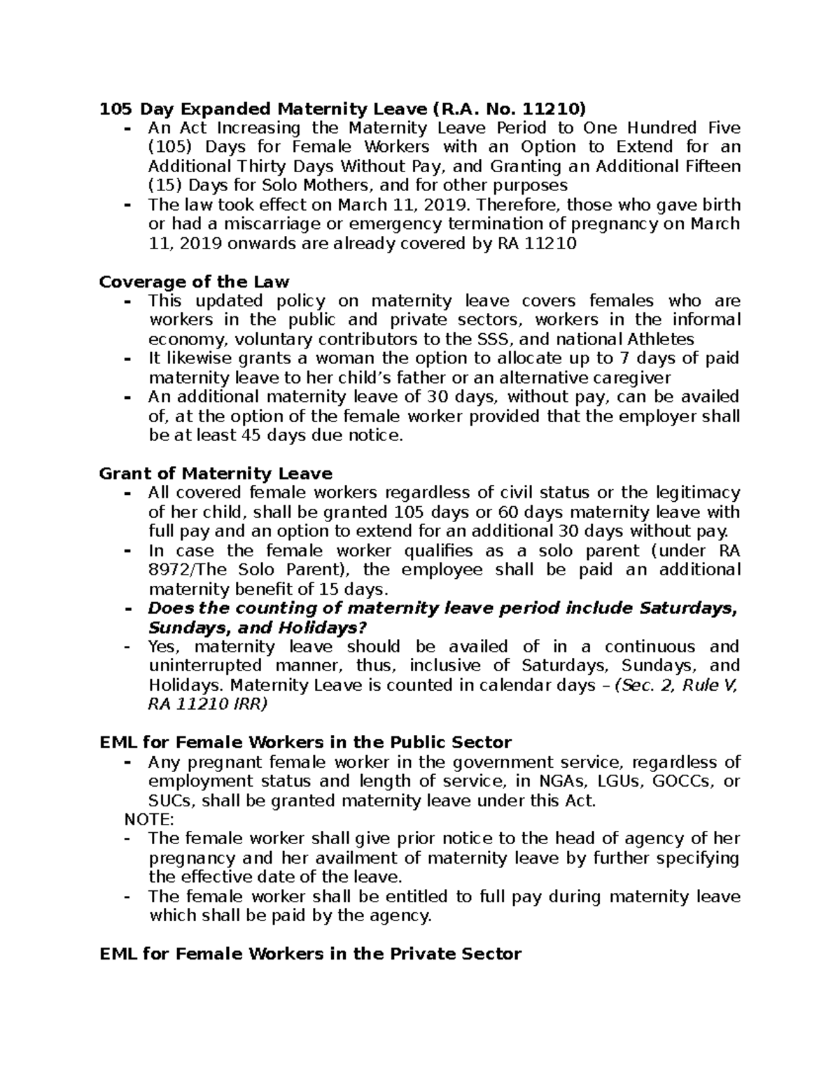 105 Day Expanded Maternity Leave - No. 11210) An Act Increasing the ...