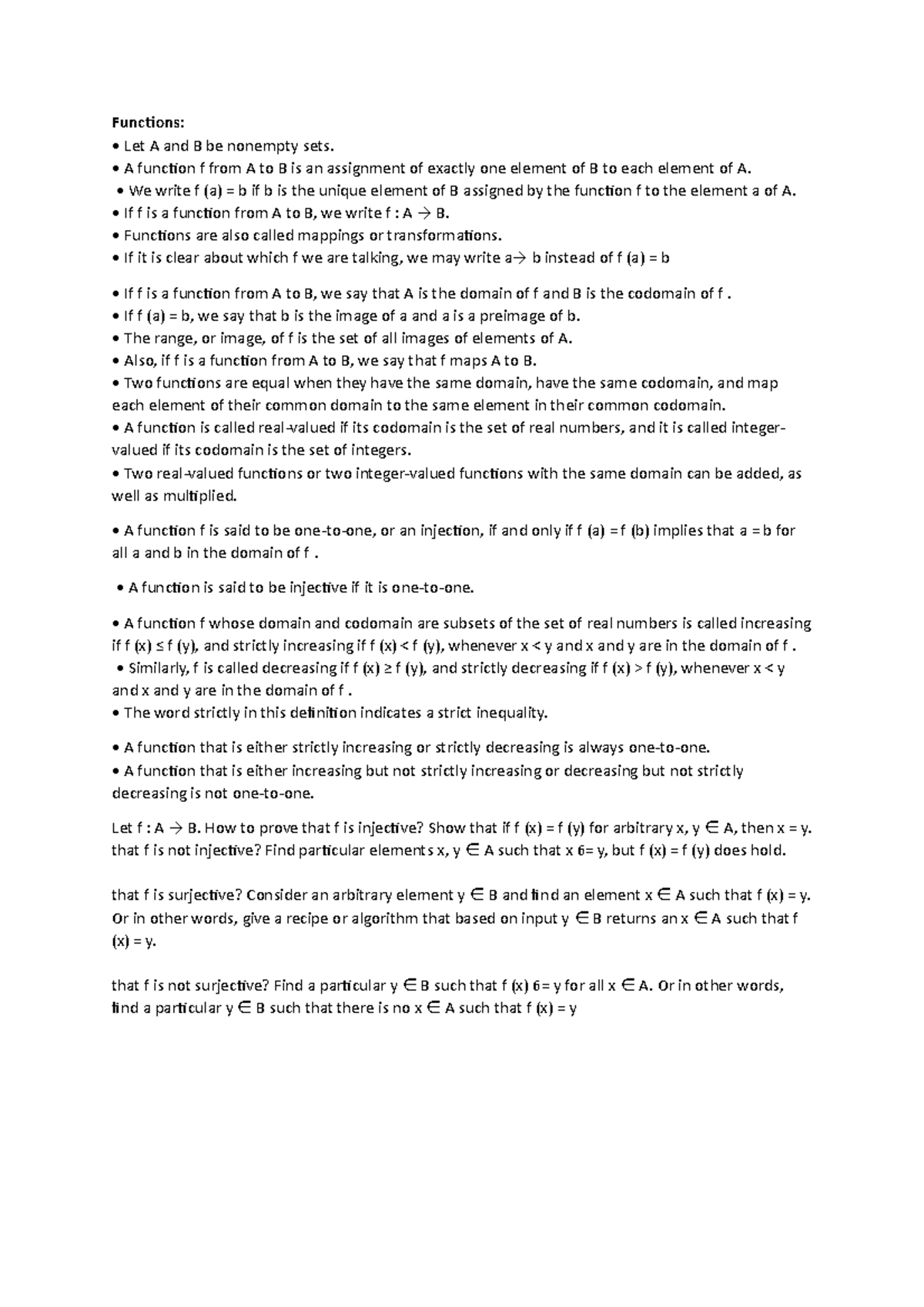 Functions Discrete wiskunde - Functions: Let A and B be nonempty sets ...