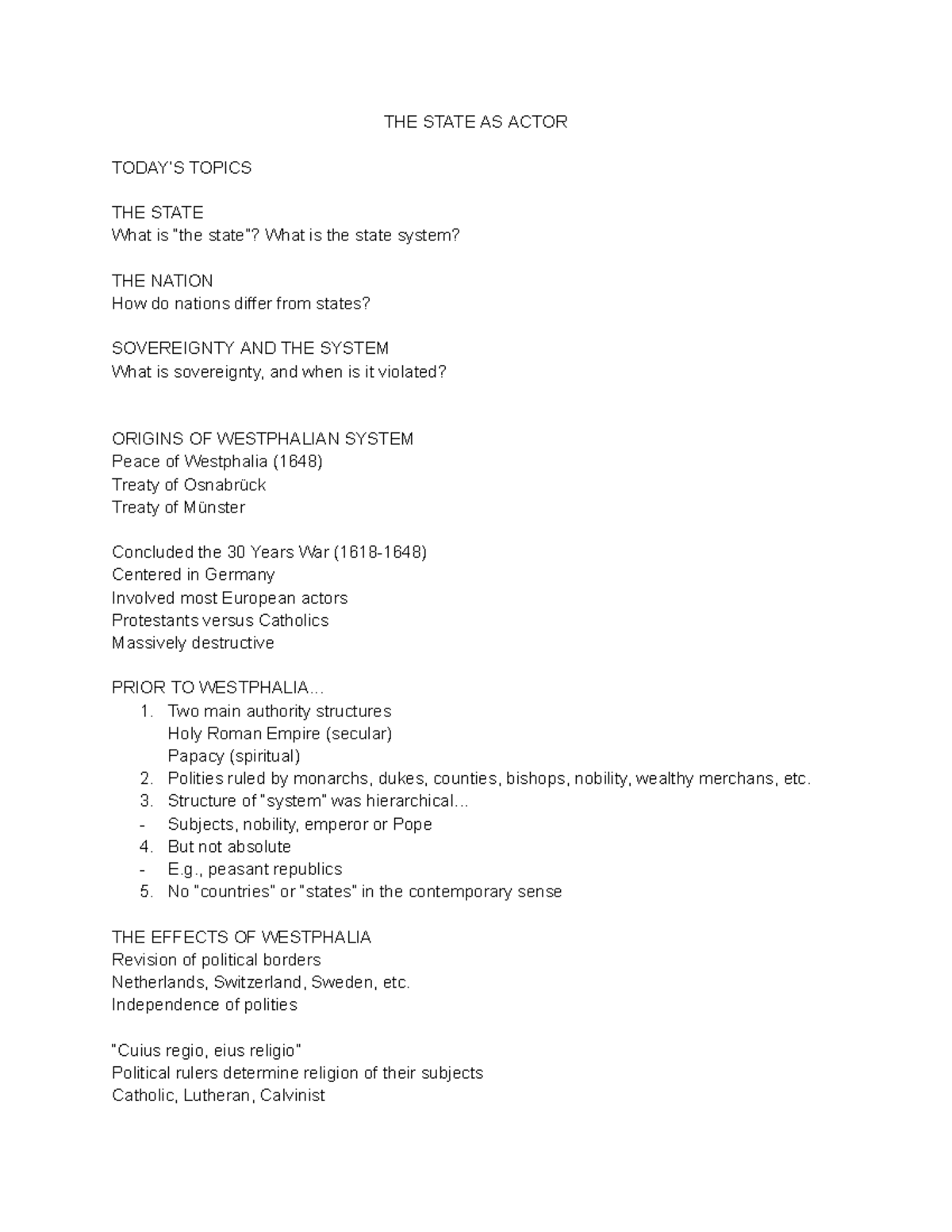 POL3- 10 03 - Lecture notes for October 3rd. - THE STATE AS ACTOR TODAY ...