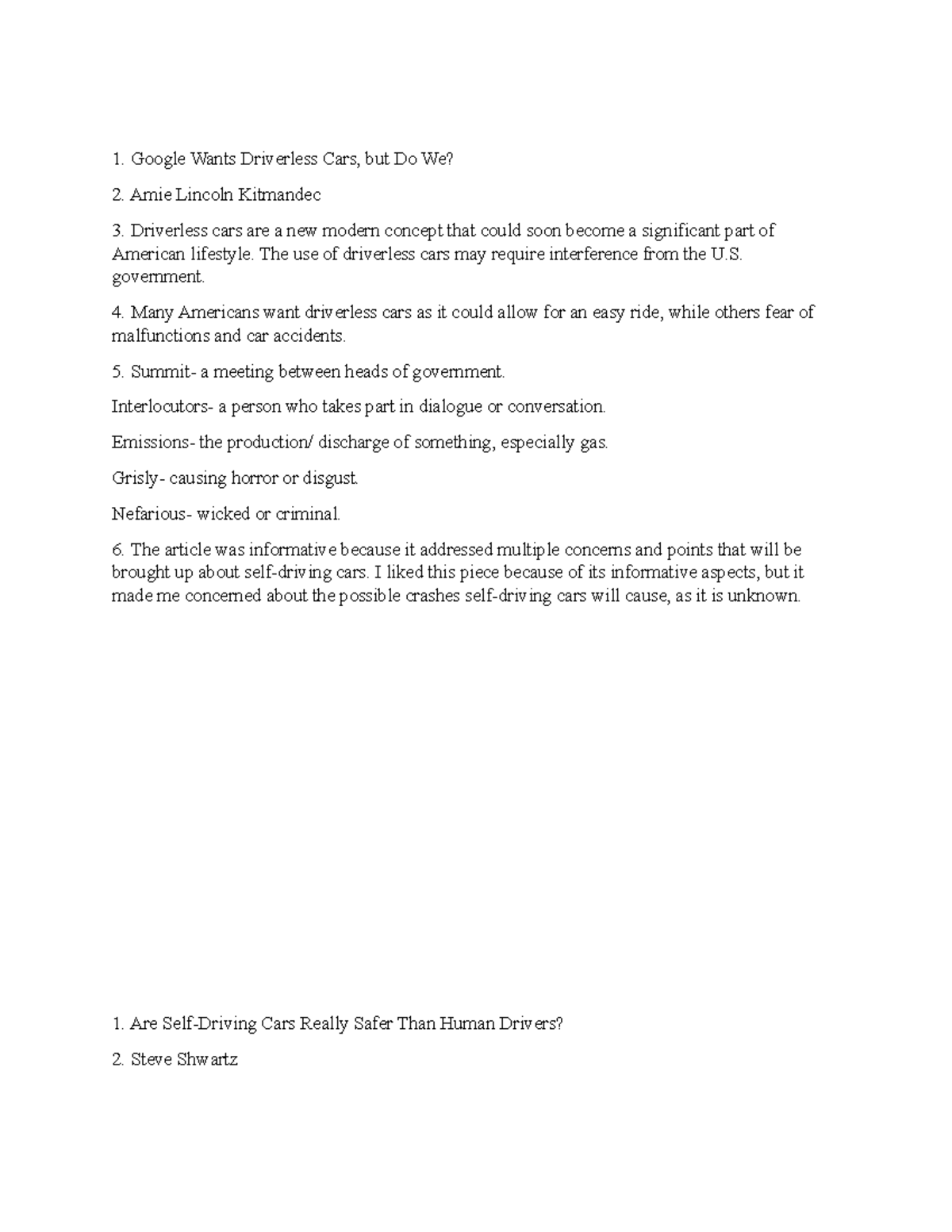 Essay Journals. - Google Wants Driverless Cars, but Do We? Amie Lincoln ...