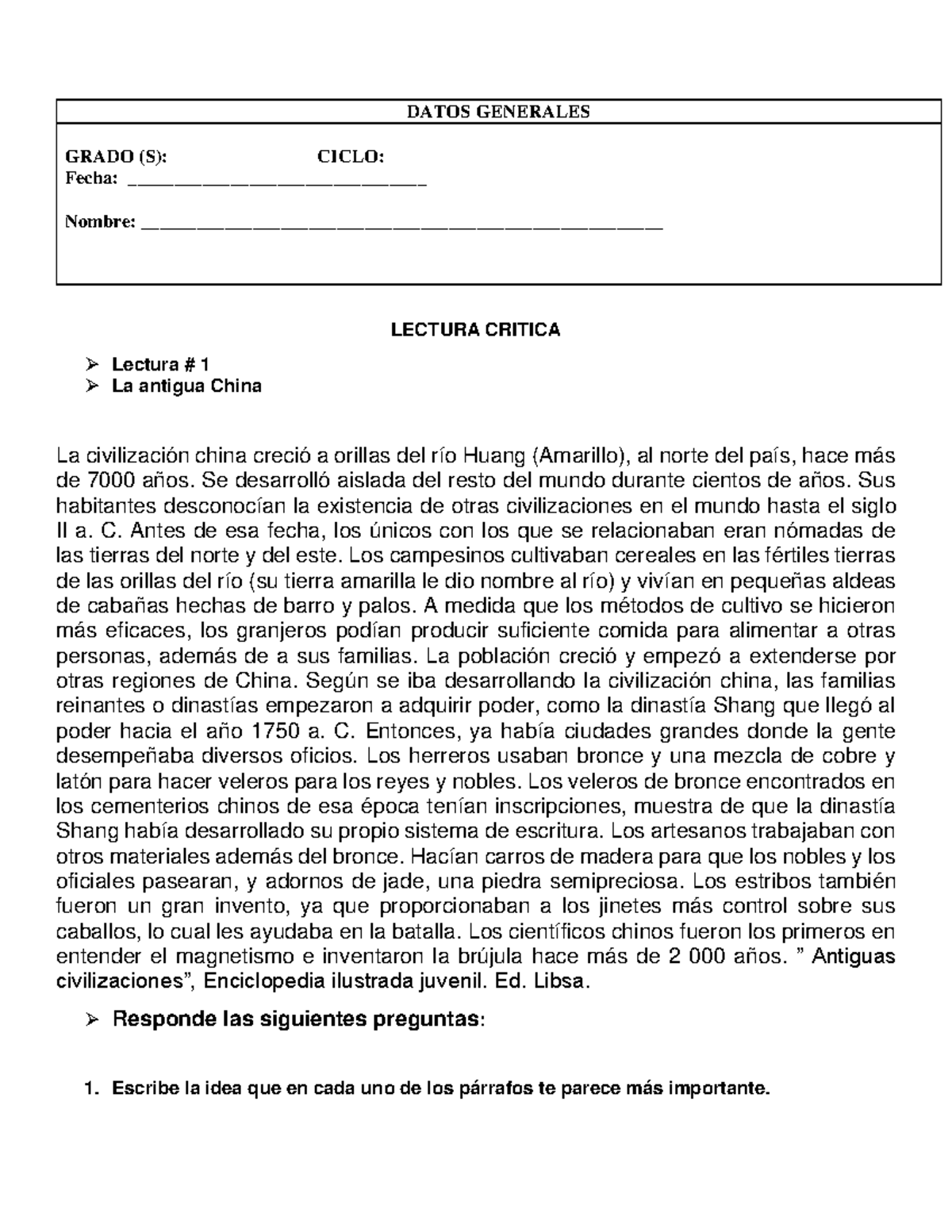 Ciclo 2- GUÍA N14 - Guías de practicas - DATOS GENERALES GRADO (S): CICLO: Fecha: - Studocu