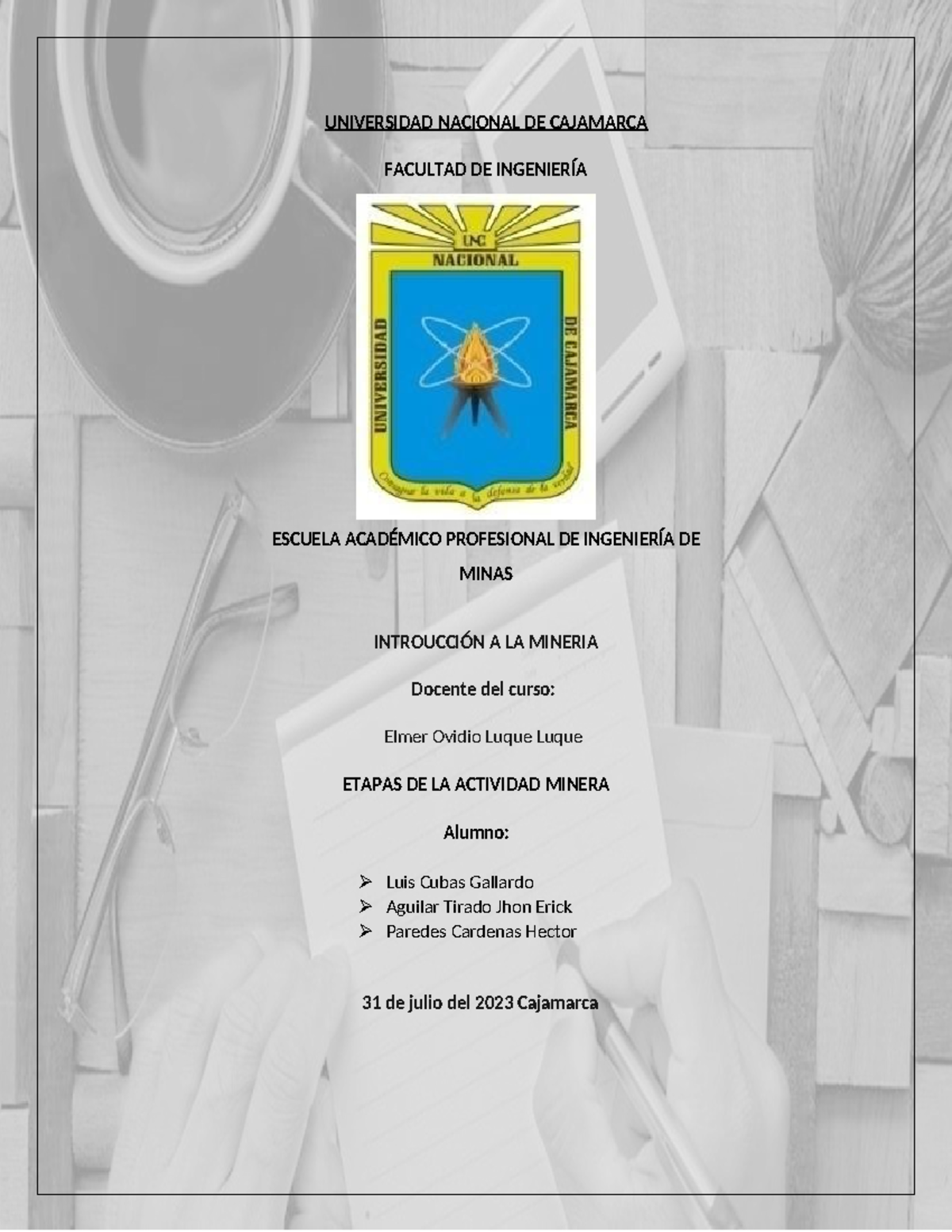 Minera Retamas- Marsa - Informe - UNIVERSIDAD NACIONAL DE CAJAMARCA ...