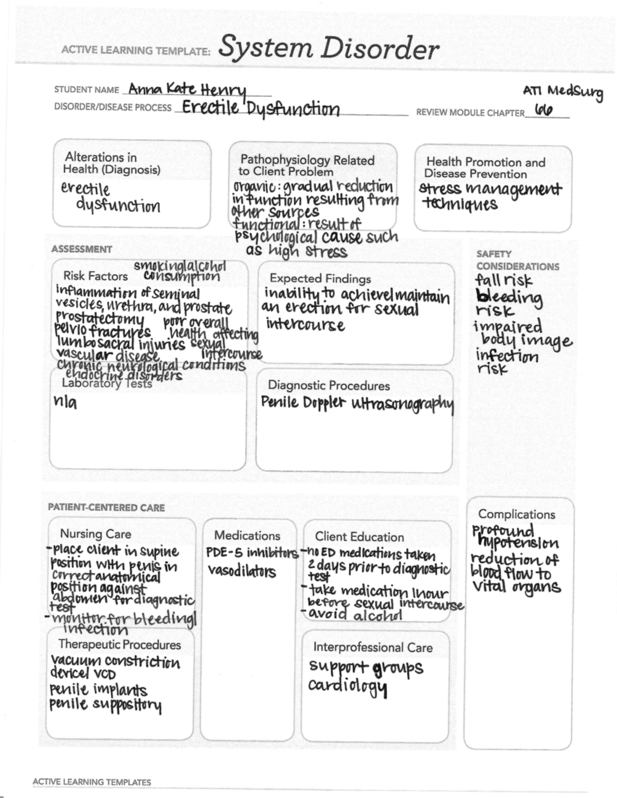 Erectile Dysfunction System Disorder - NUR 114 - Studocu