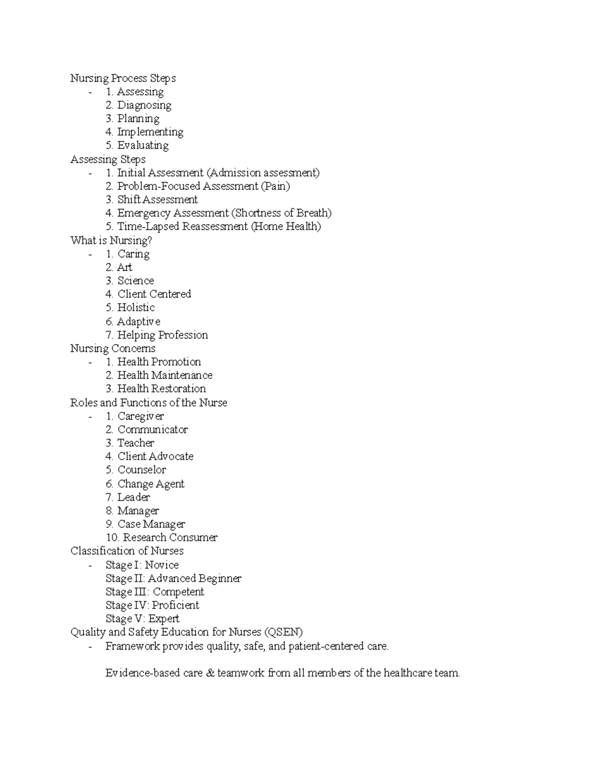 Nursing Fundamentals 1 3 Nursing Process Steps 1 Assessing 2