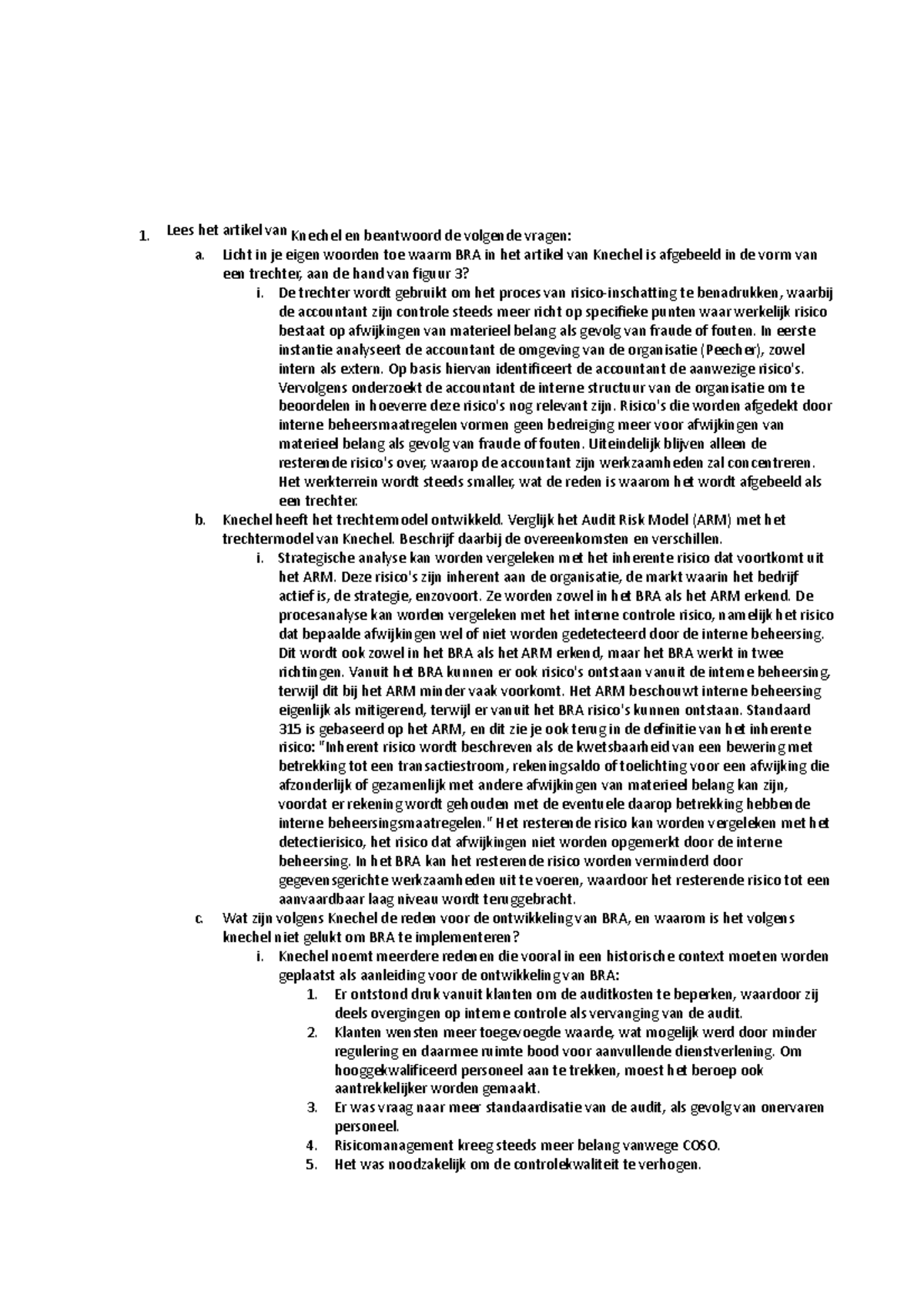 Module 4 advanced auditing - Lees het artikel van Knechel en beantwoord de volgende vragen: a ...