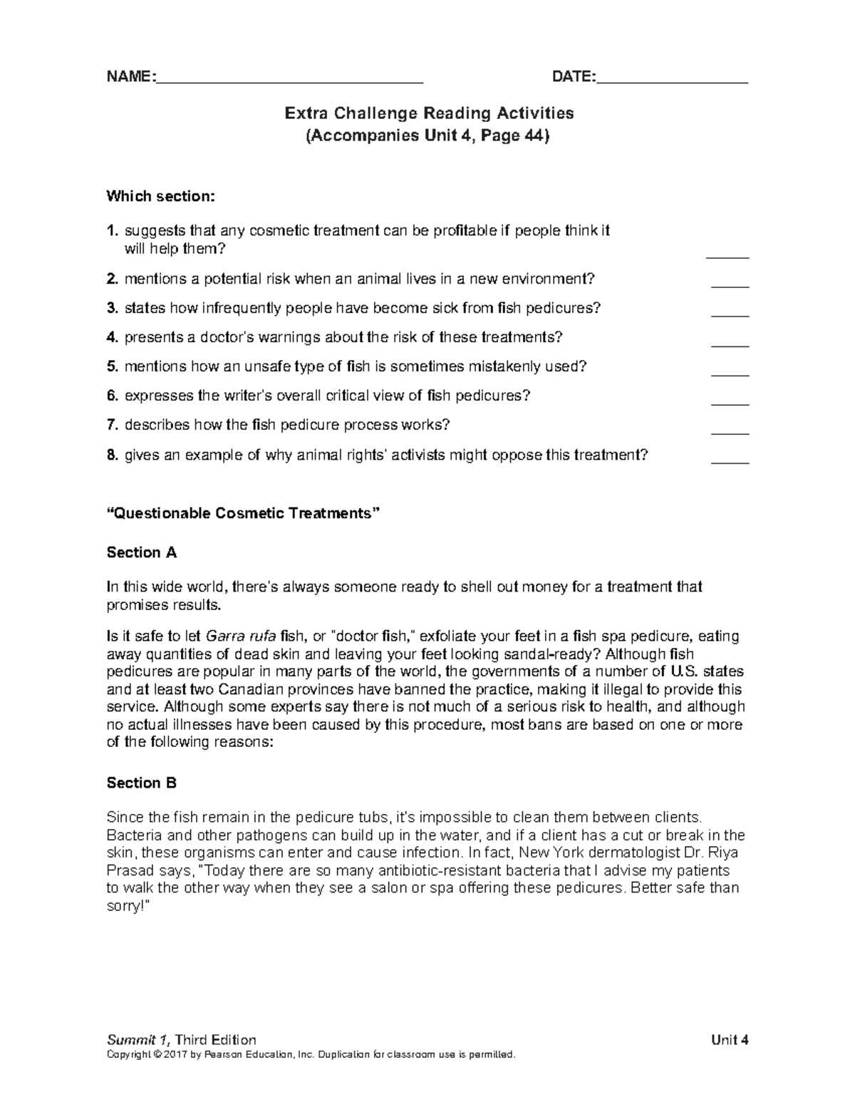 Reading Unit4 level 4 - dwed - Copyright © 2017 by Pearson Education ...
