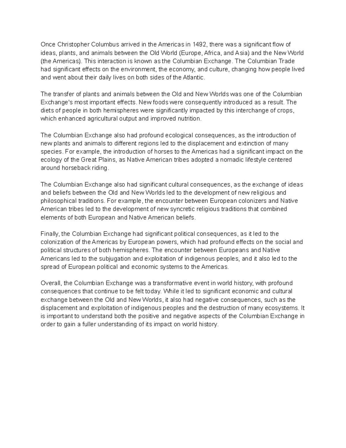 Columbian Exchange Notes - Once Christopher Columbus arrived in the ...