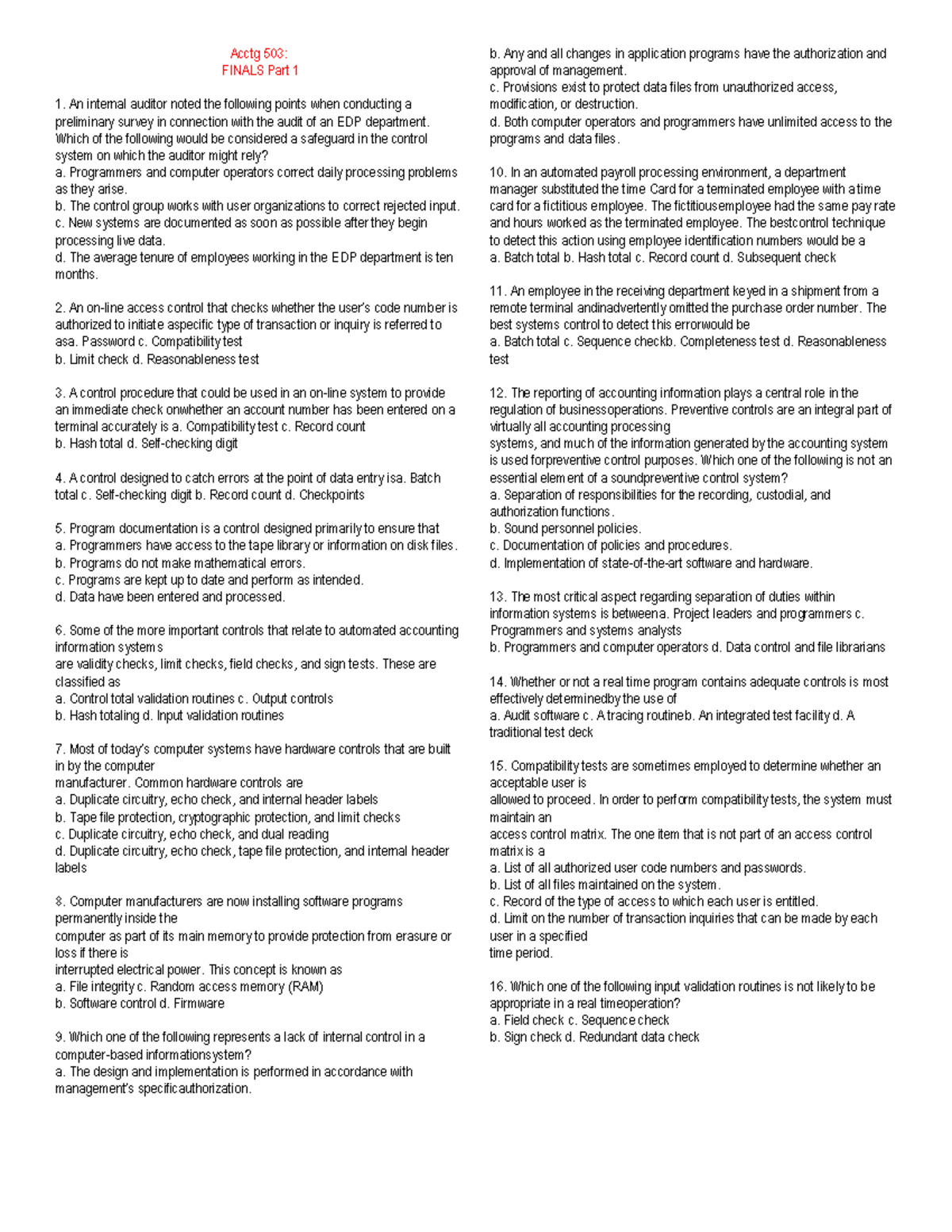 ch08 Internal Control and Computer Based Information - Accounting - Studocu
