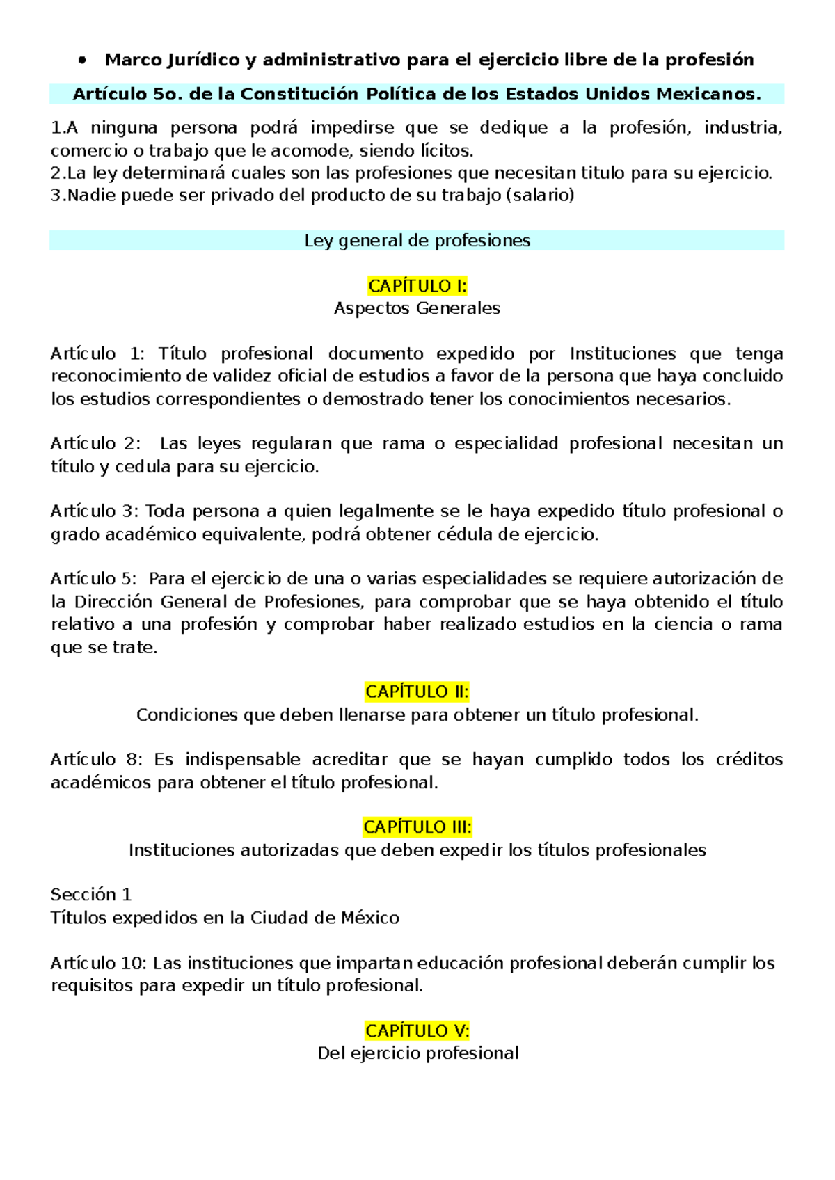 Artículo 5o - Marco Jurídico y administrativo para el ejercicio libre ...