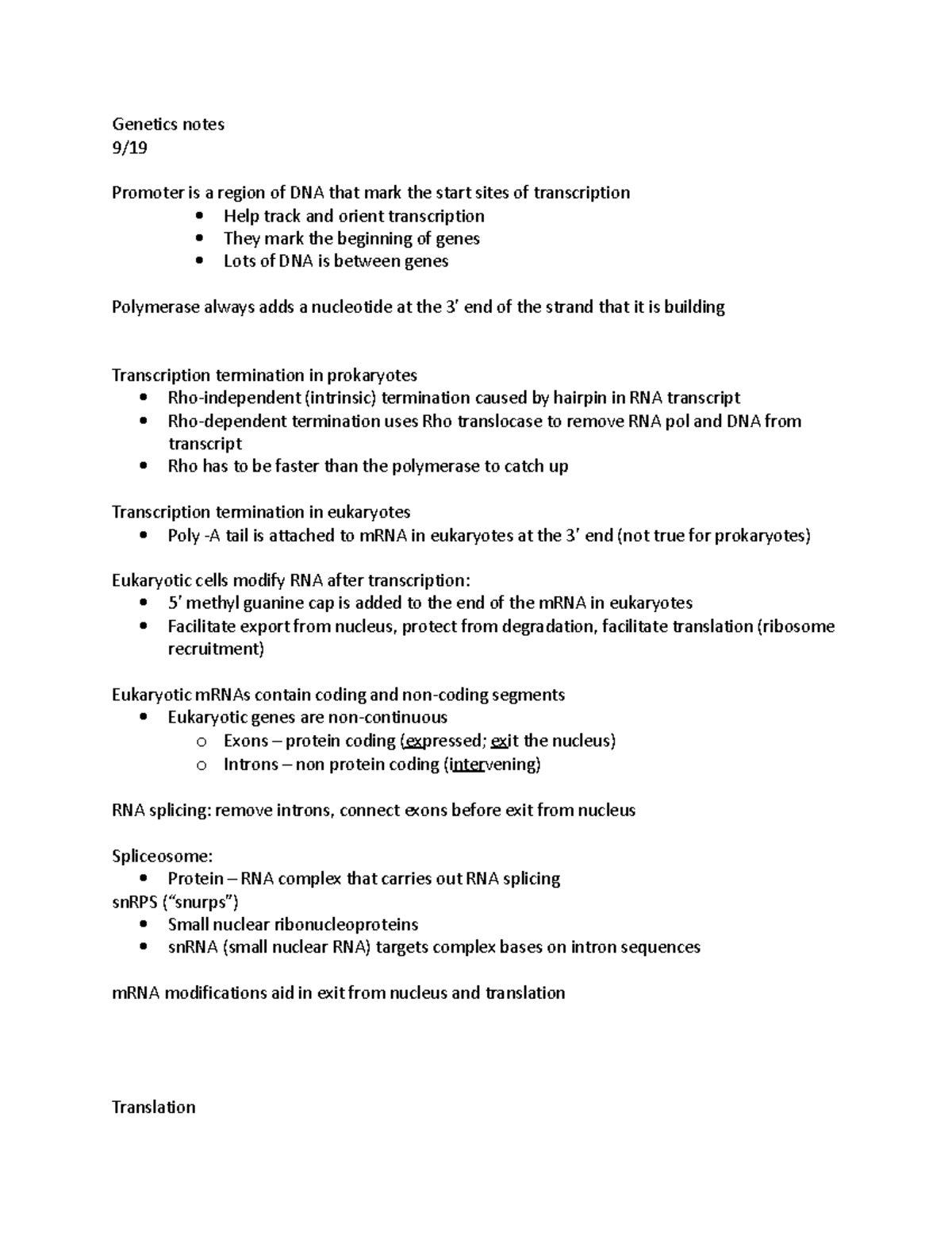Genetics notes - Genetics notes 9/ Promoter is a region of DNA that ...