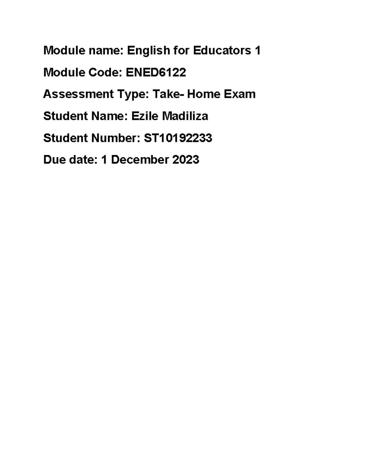 ENED tak home exam - use your prescribed material - Module name ...