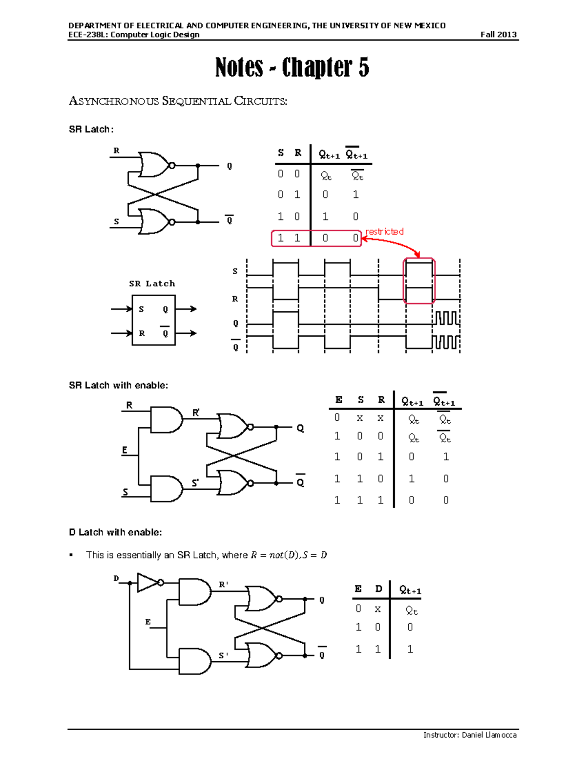 Notes - Lecture - Chapter 5 - ECE-238L: Computer Logic Design Fall 2013 ...