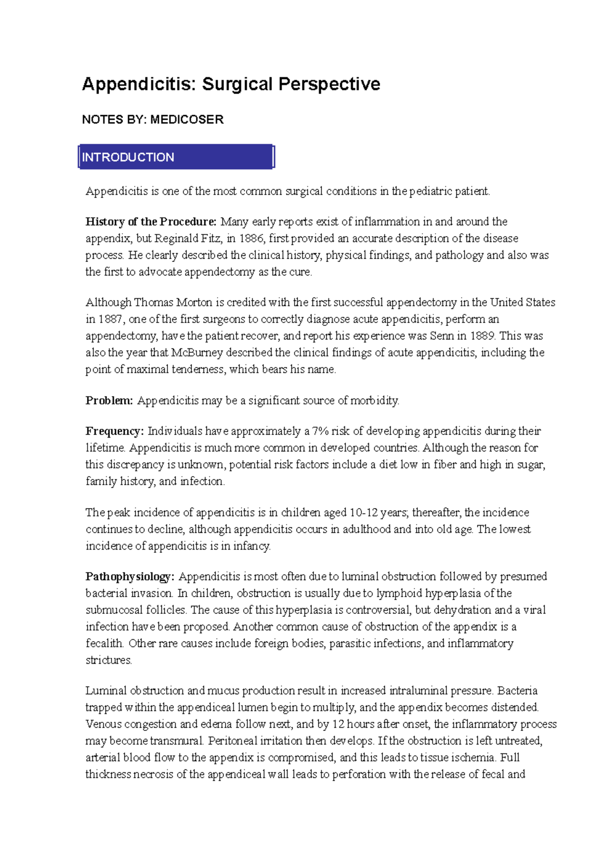 Appendicitis Surgical Perspective - History of the Procedure: Many ...