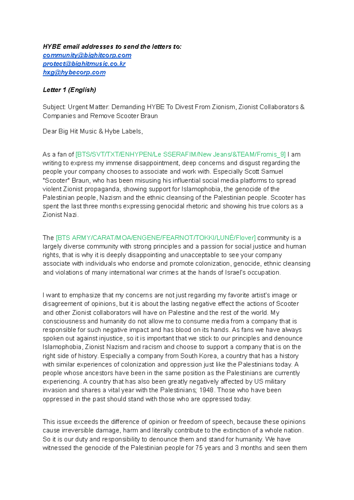 Letters to HYBE Translations - HYBE email addresses to send the letters ...