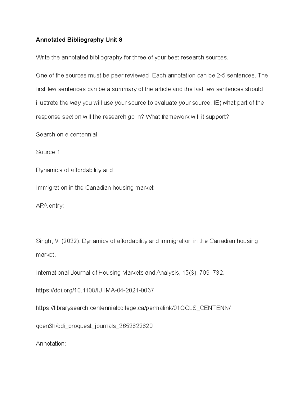 Annotated Bibliography sample - Annotated Bibliography Unit 8 Write the ...