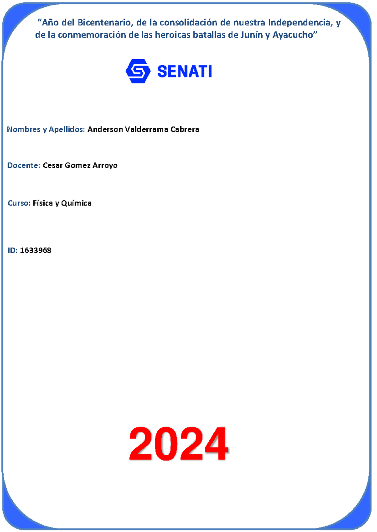 Entregable Fisica - Senati - “Año del Bicentenario, de la consolidación ...