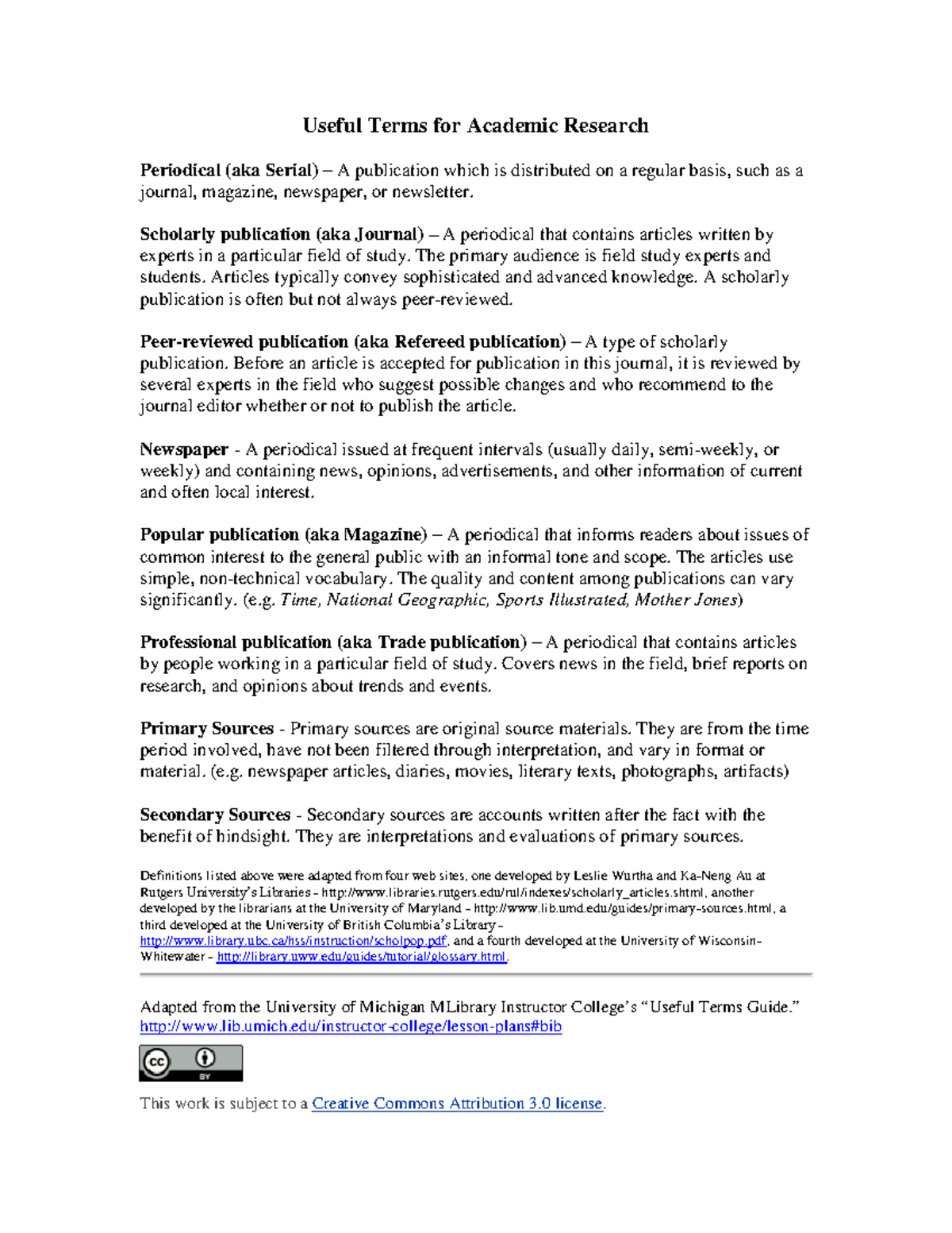 Useful Terms For Academic Research - Useful Terms for Academic Research ...