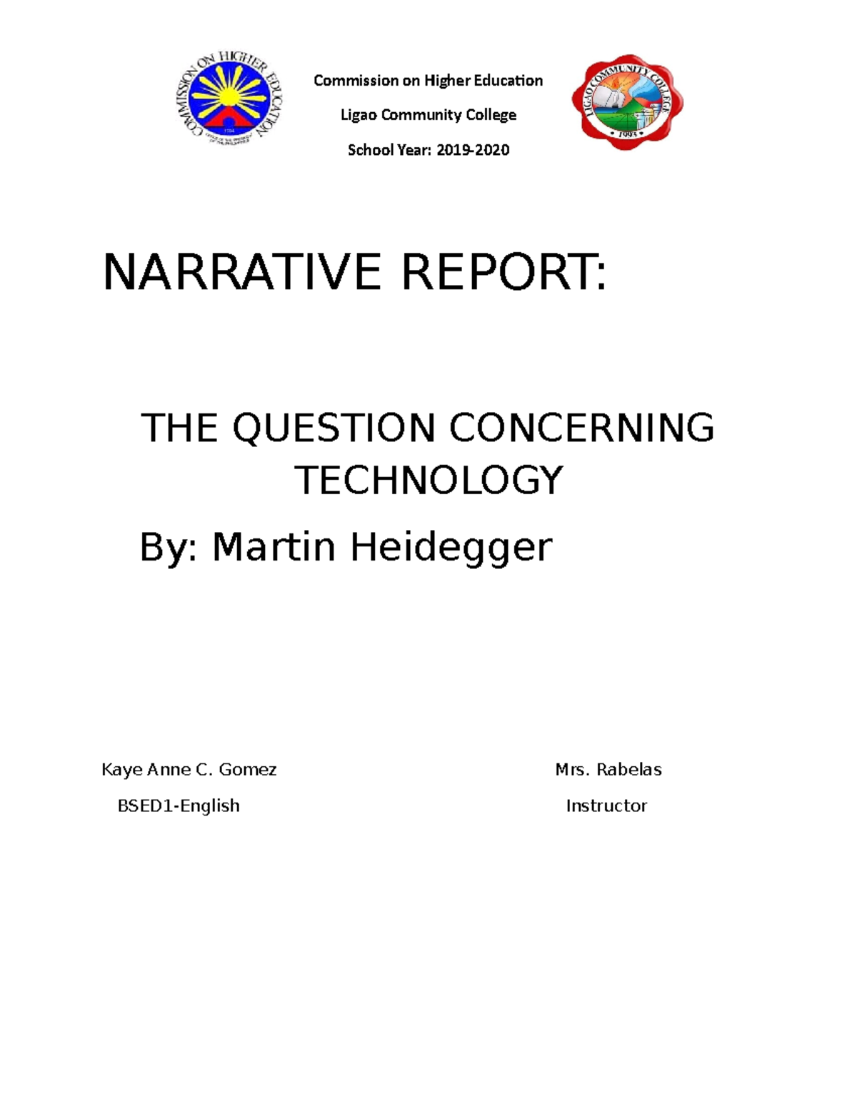 Sts-narrative - narative report in science - Commission on Higher ...