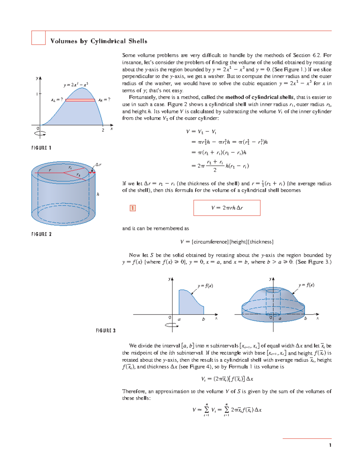 6.3 volumes by cylindrical shells - Some volume problems are very difficult to handle by the ...