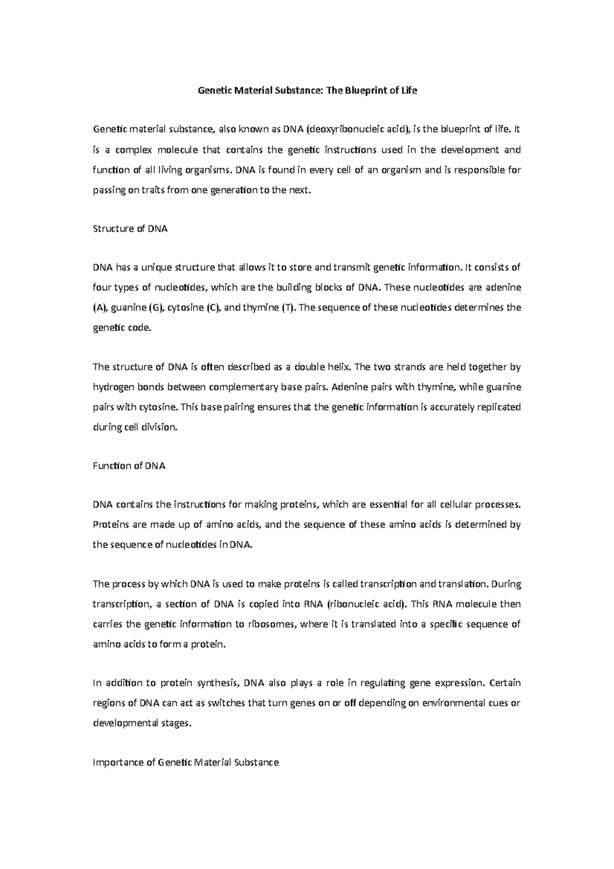 Genetic Material Substance - The Blueprint of Life - Genetic Material ...