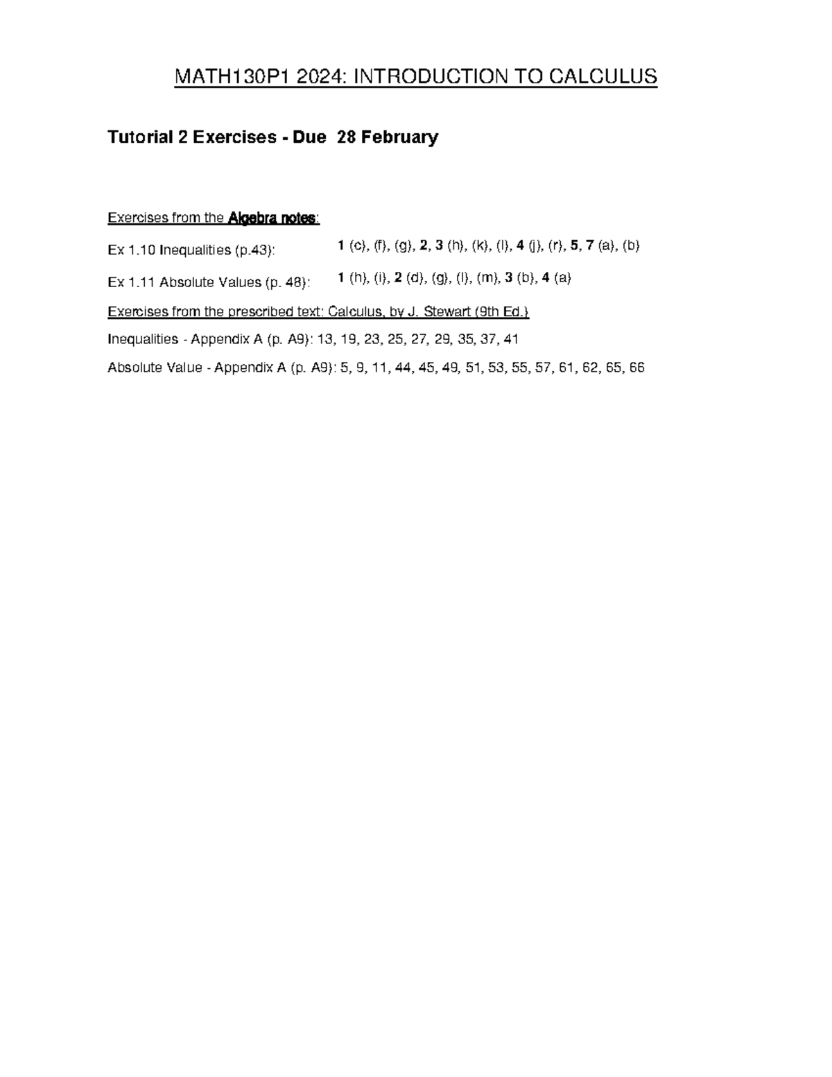 MATH130 P1 2024 Tutorial 2 with App A exercises - MATH130P1 2024 ...