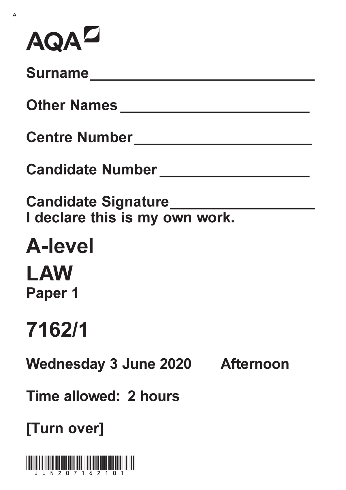 AQA-71621-QP-MQP36A3-NOV20 - Modified - Surname ...