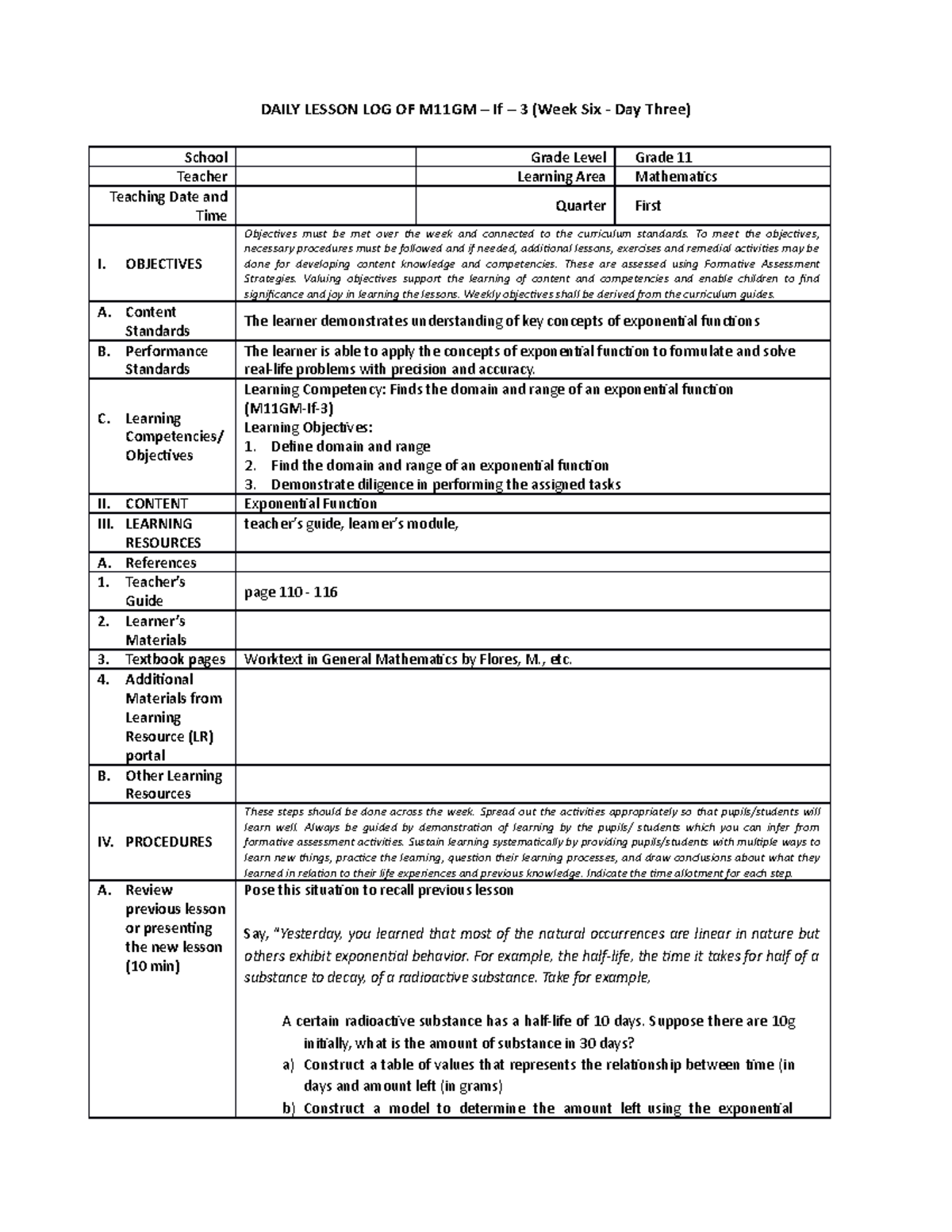 GM I-23 - It's just a lecture note - DAILY LESSON LOG OF M11GM – If – 3 ...