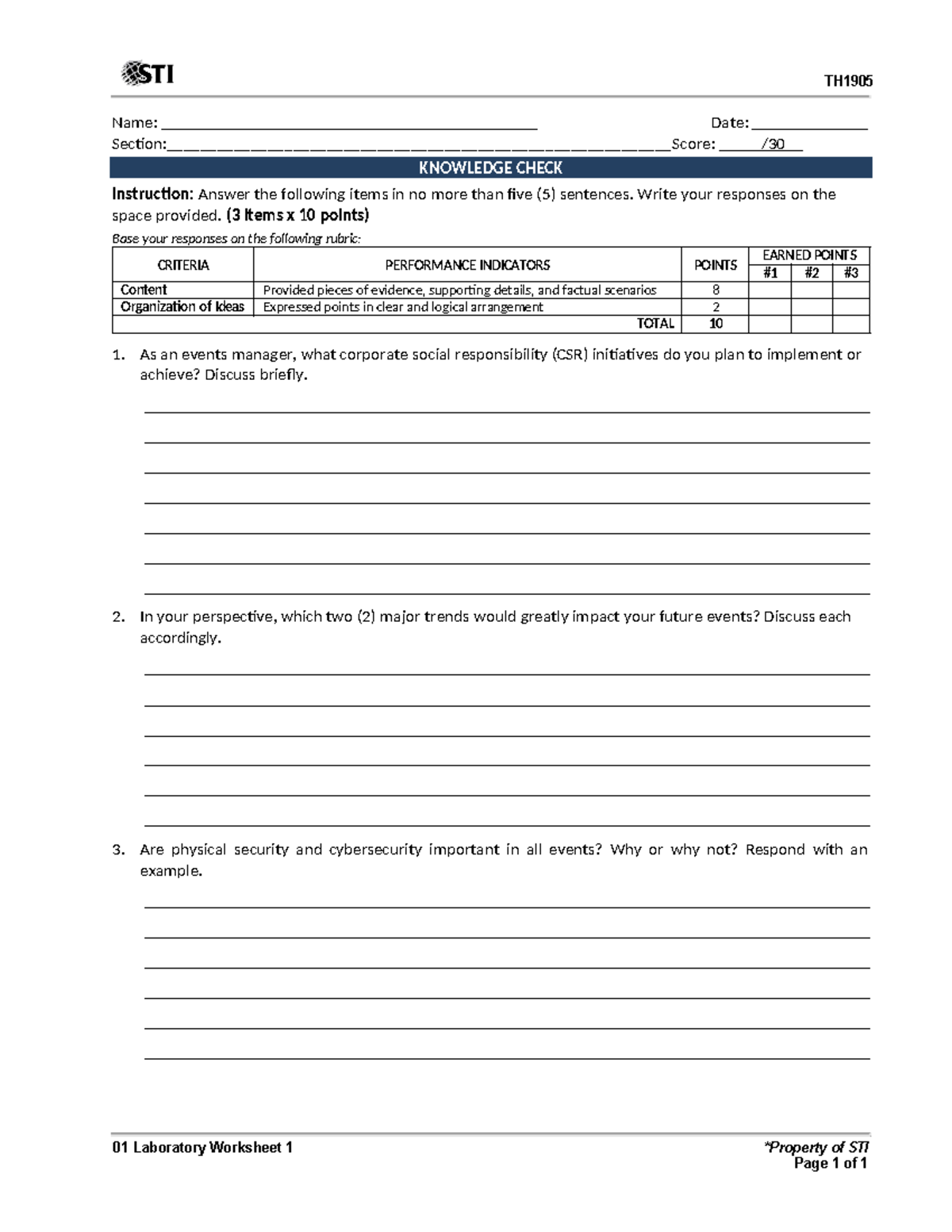 01 Laboratory Worksheet 17 - TH Name: Date: - Studocu