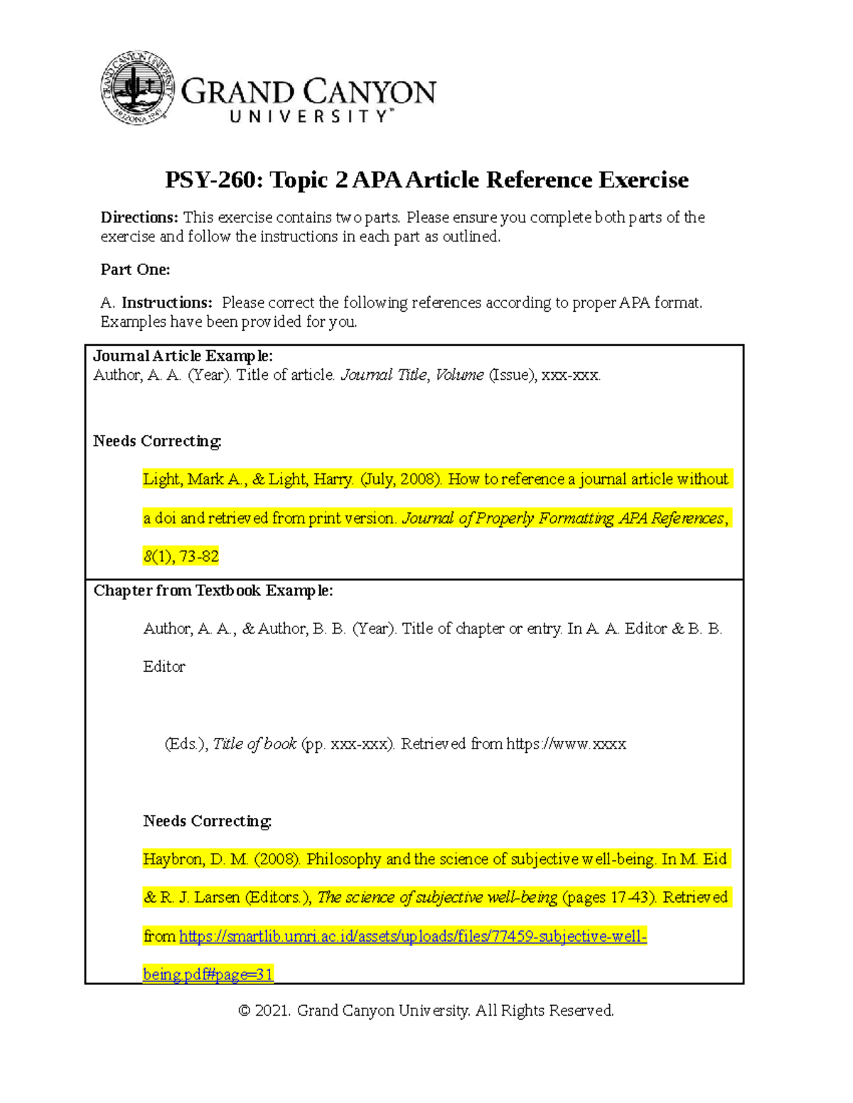 PSY260-APA-Exercise - APA Week 2 Excersie - PSY-260: Topic 2 APA Article Reference Exercise ...