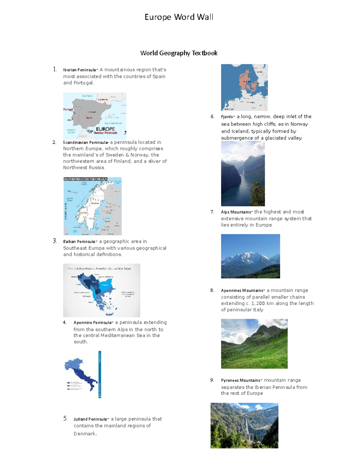 Europe Word Wall - Djhddh - Europe Word Wall World Geography Textbook 1 ...