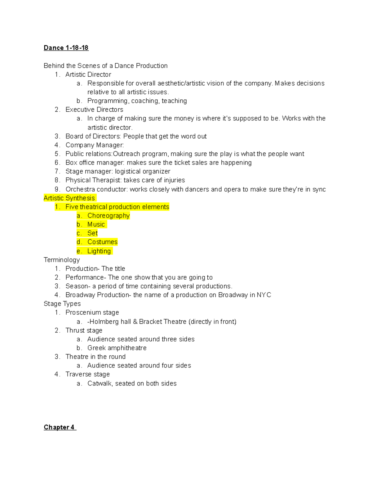 Dance Notes - Dance 1-18- Behind the Scenes of a Dance Production 1 ...