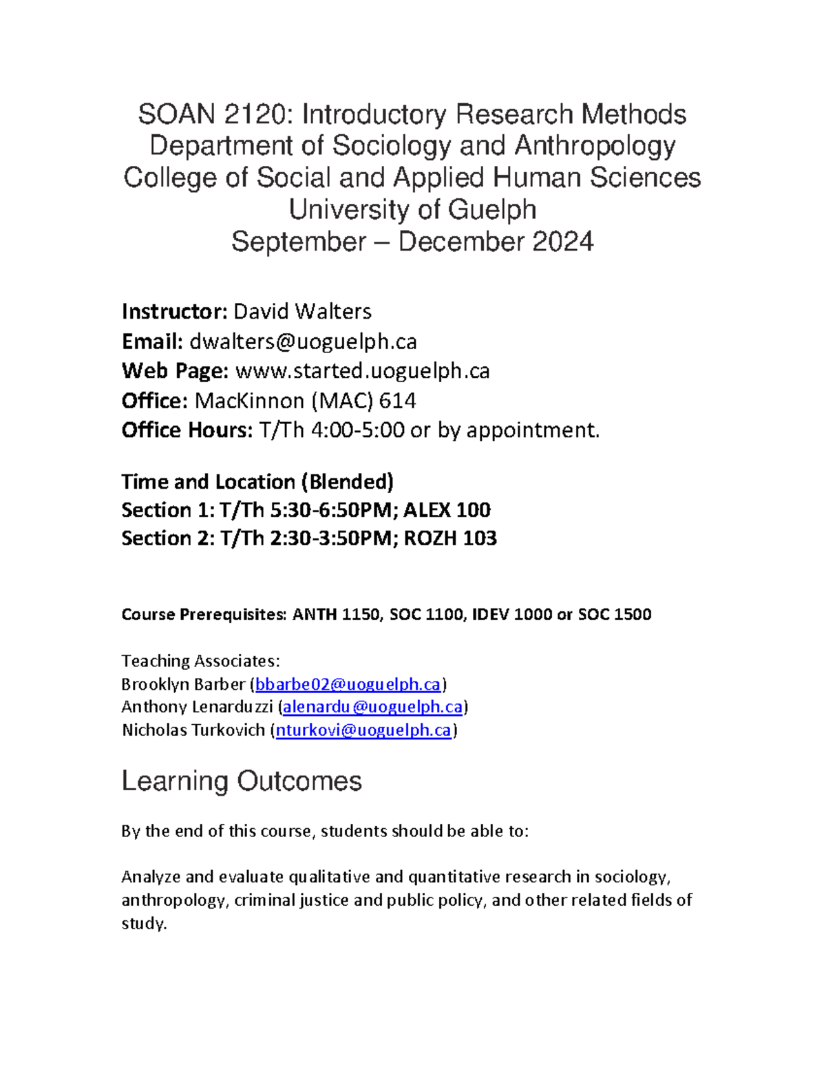 SOAN 2120 Course Outline 2024 Fall Final - SOAN 2120: Introductory Research Methods Department ...