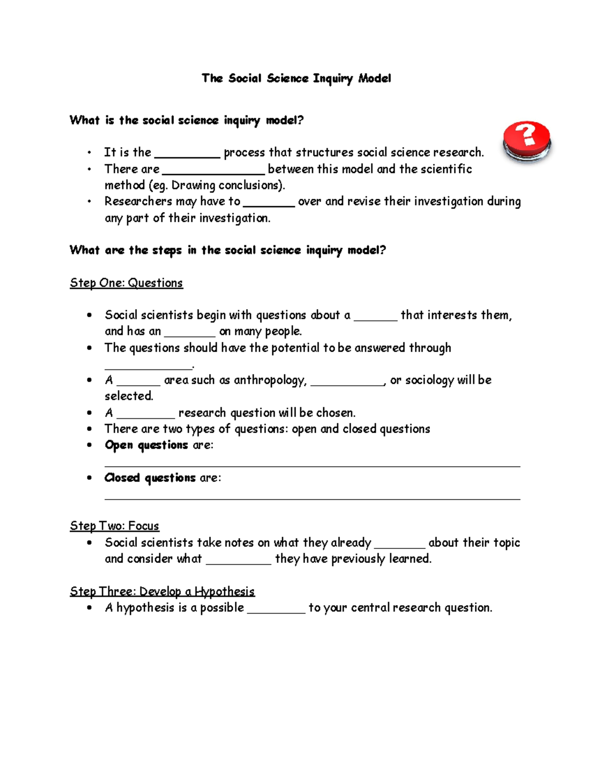 Hsp3u social science inquiry model worksheet - The Social Science ...