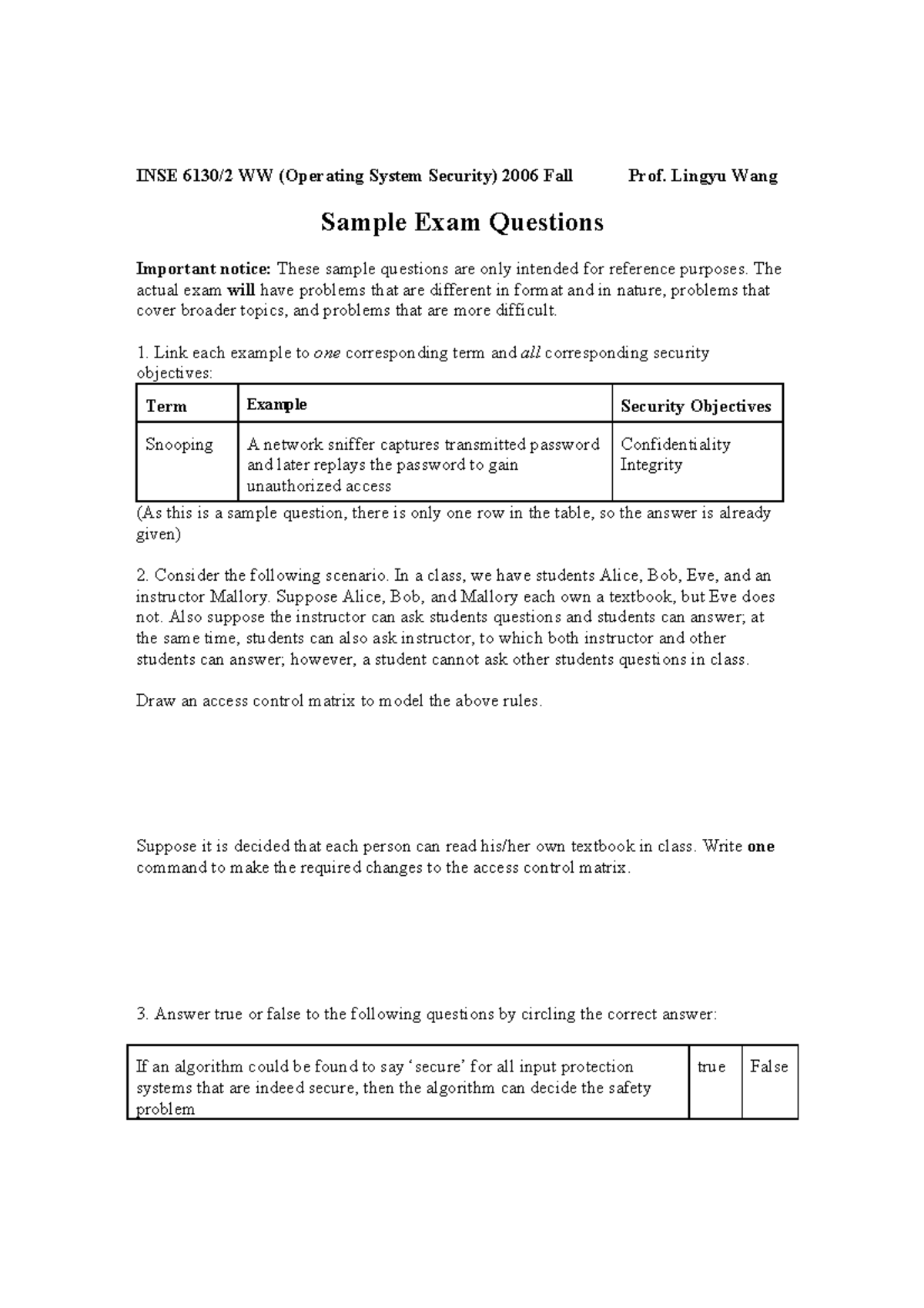 Mid-Term 1 - Paper - INSE 6130/2 WW (Operating System Security) 2006 ...