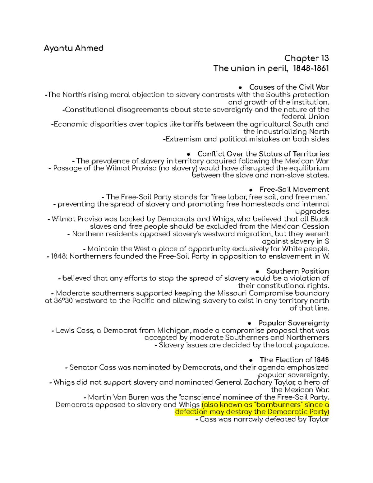 Chapter 13 - Ayantu Ahmed Chapter 13 The union in peril, 1848- Causes ...