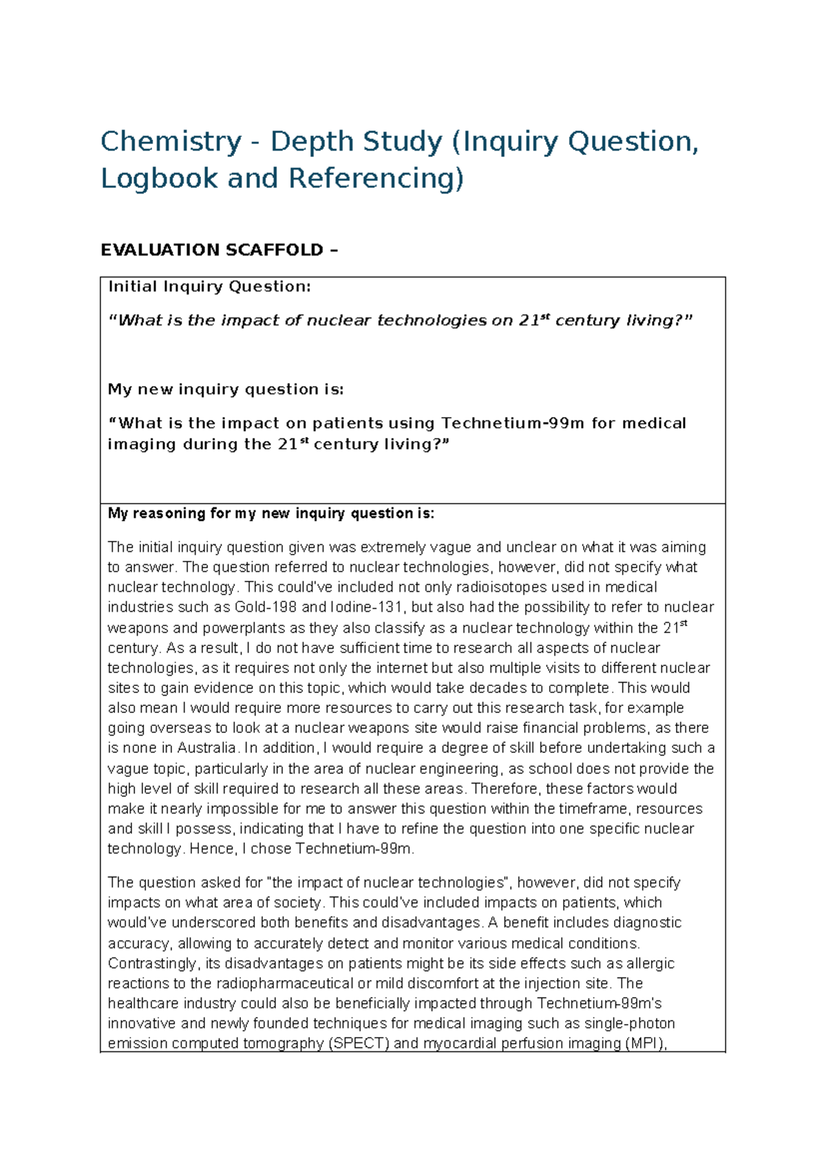 Chemistry-depth study (inquiry question)11 - Chemistry - Depth Study (Inquiry Question, Logbook ...