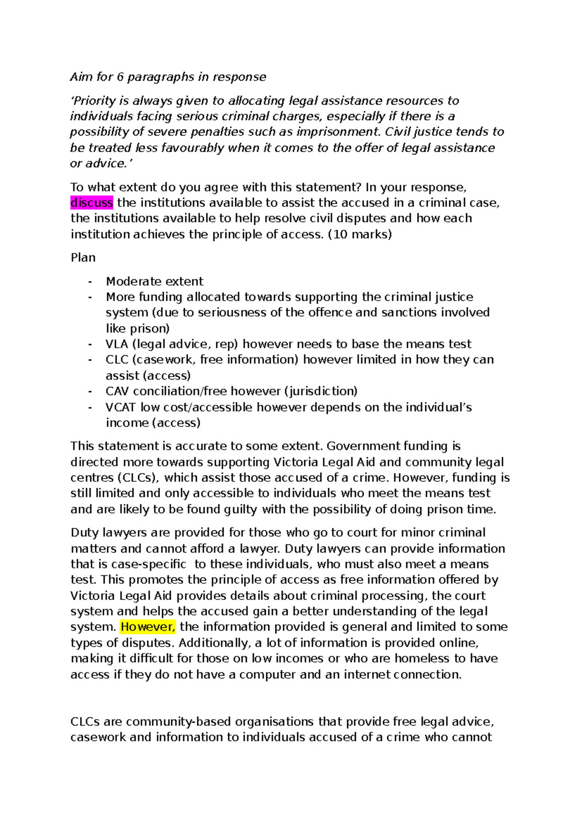 10 marker - Worked example - Aim for 6 paragraphs in response ‘Priority ...